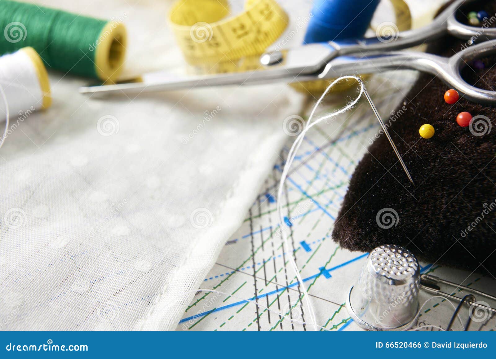 Tailoring Tools on Clothing Pattern and Fabric Elevated View Stock ...