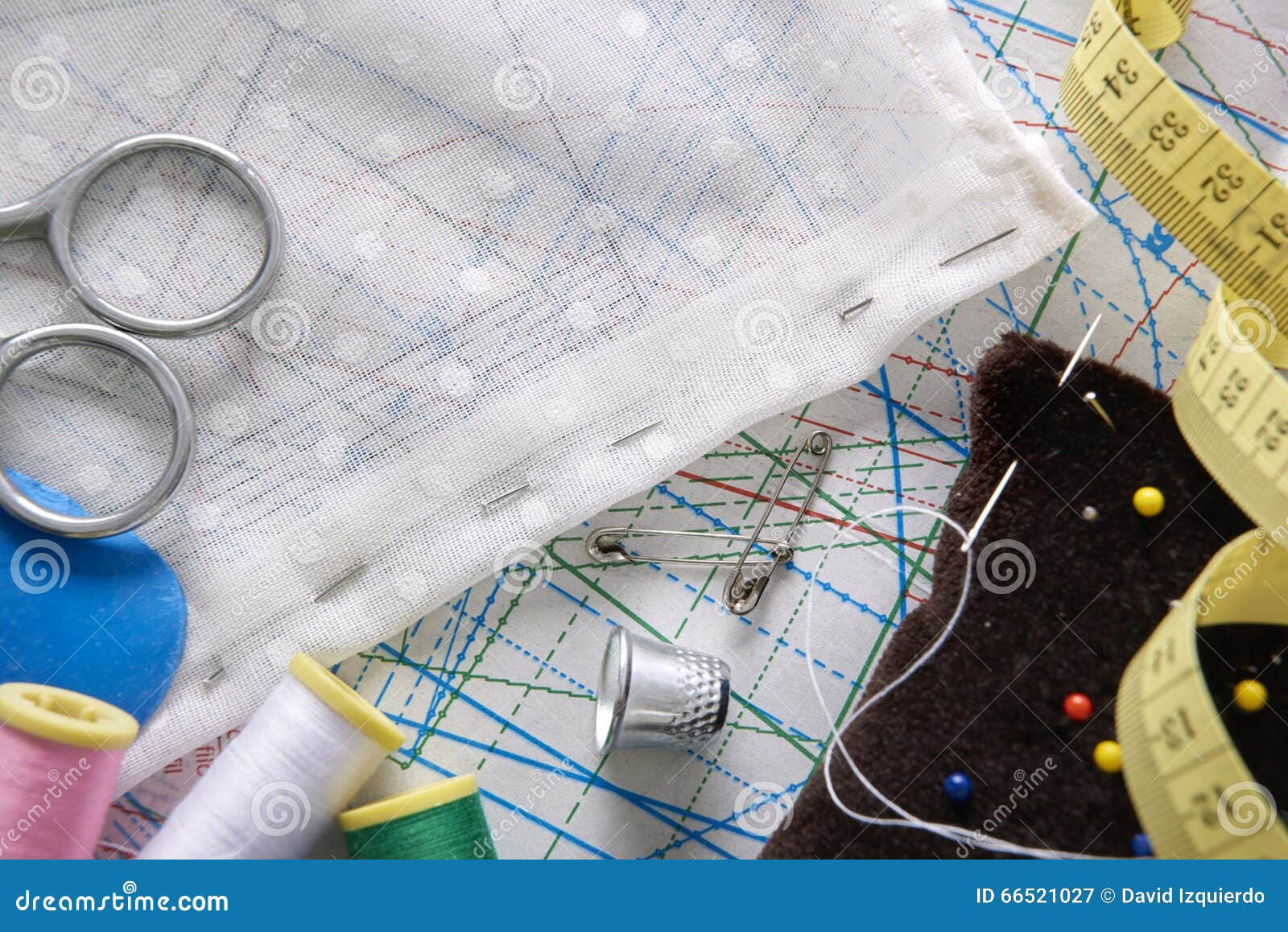 Tailoring Tools on Clothing Pattern Top View Stock Image - Image of ...