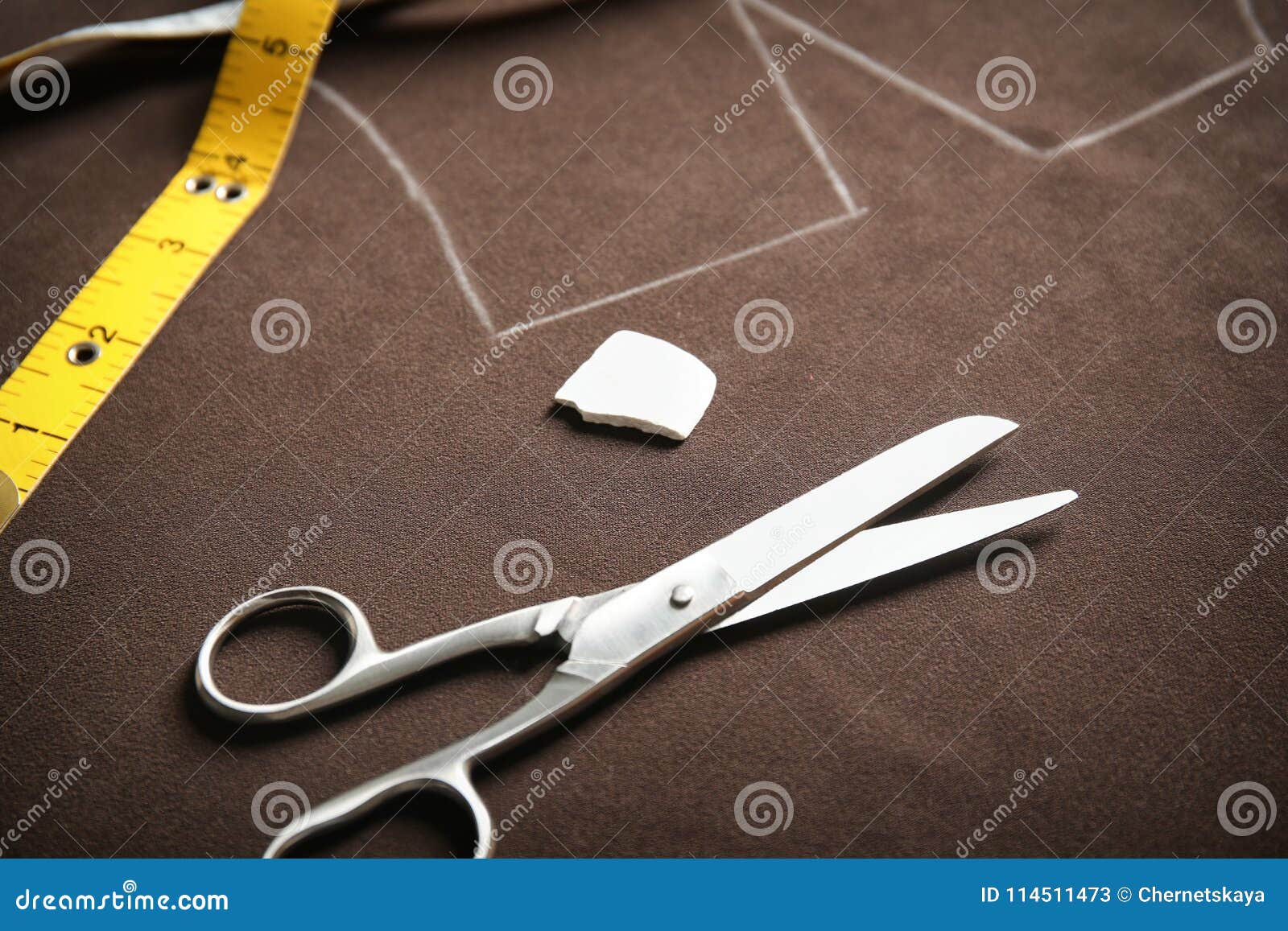 Tailoring Tools on Fabric with Template Stock Image - Image of garment ...