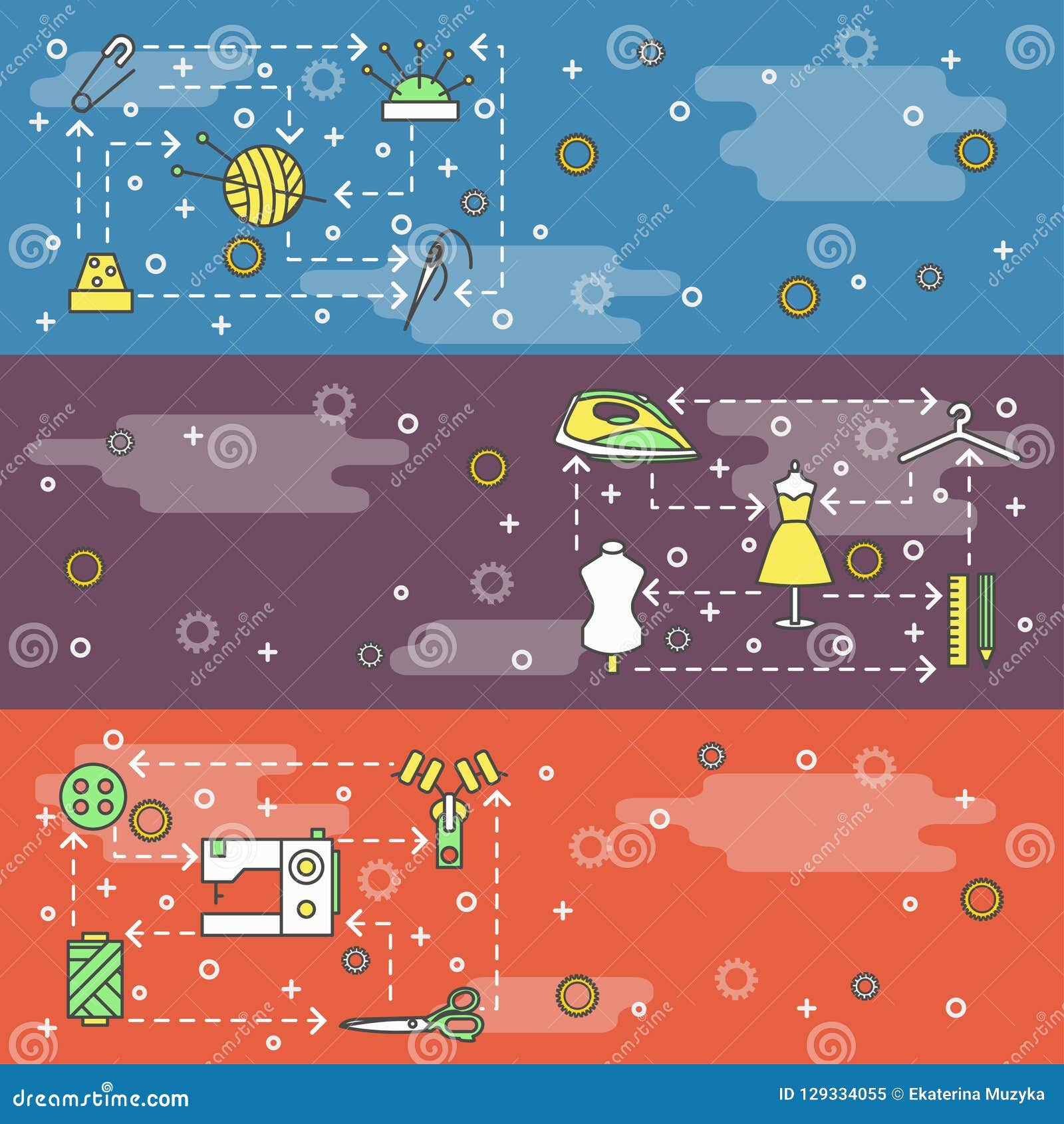 Vector Thin Line Art Tailoring Web Banner Template Set Stock Vector ...