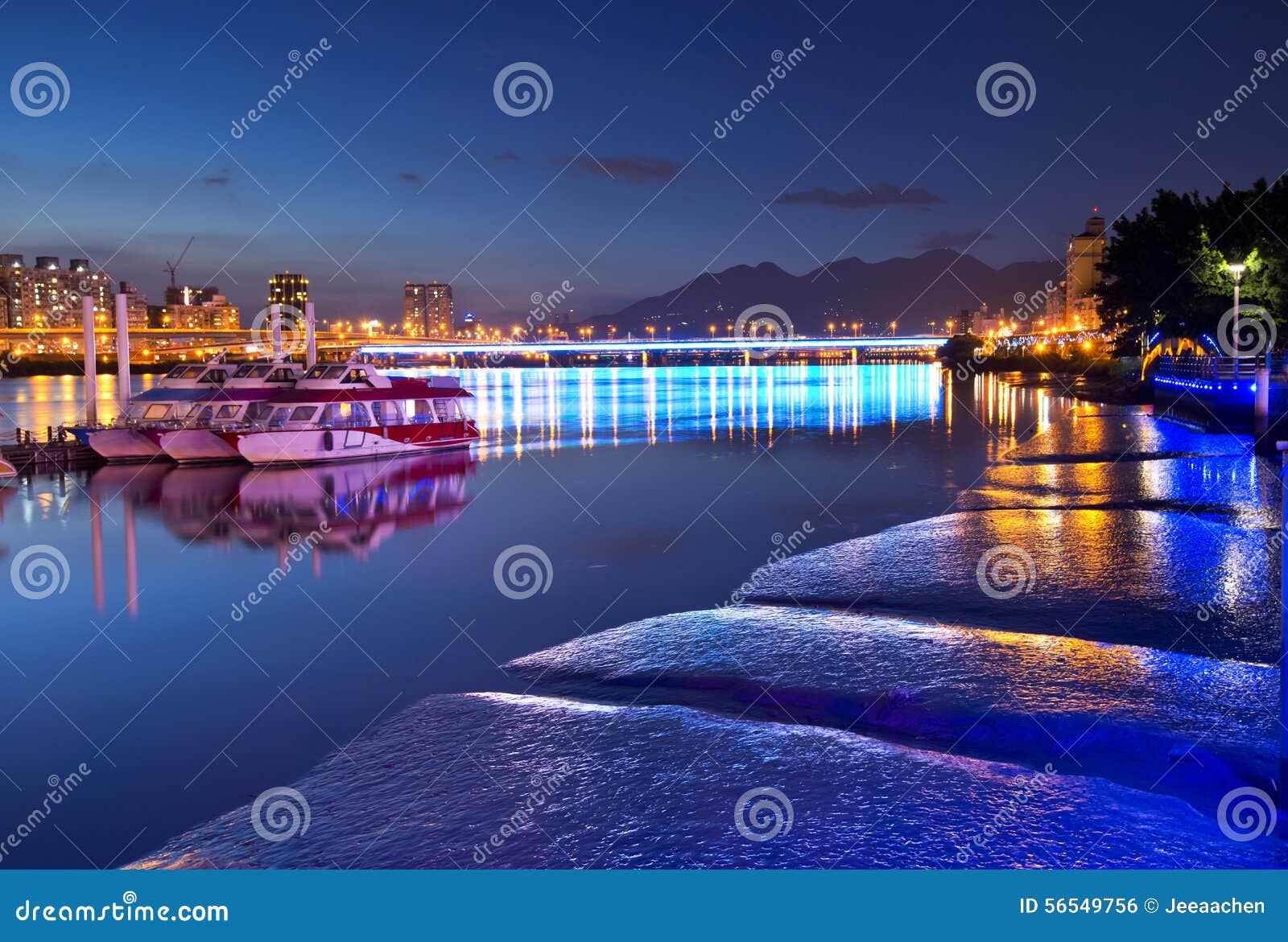 Taipei City Riverside Night Stock Photo - Image of landmark, natural ...