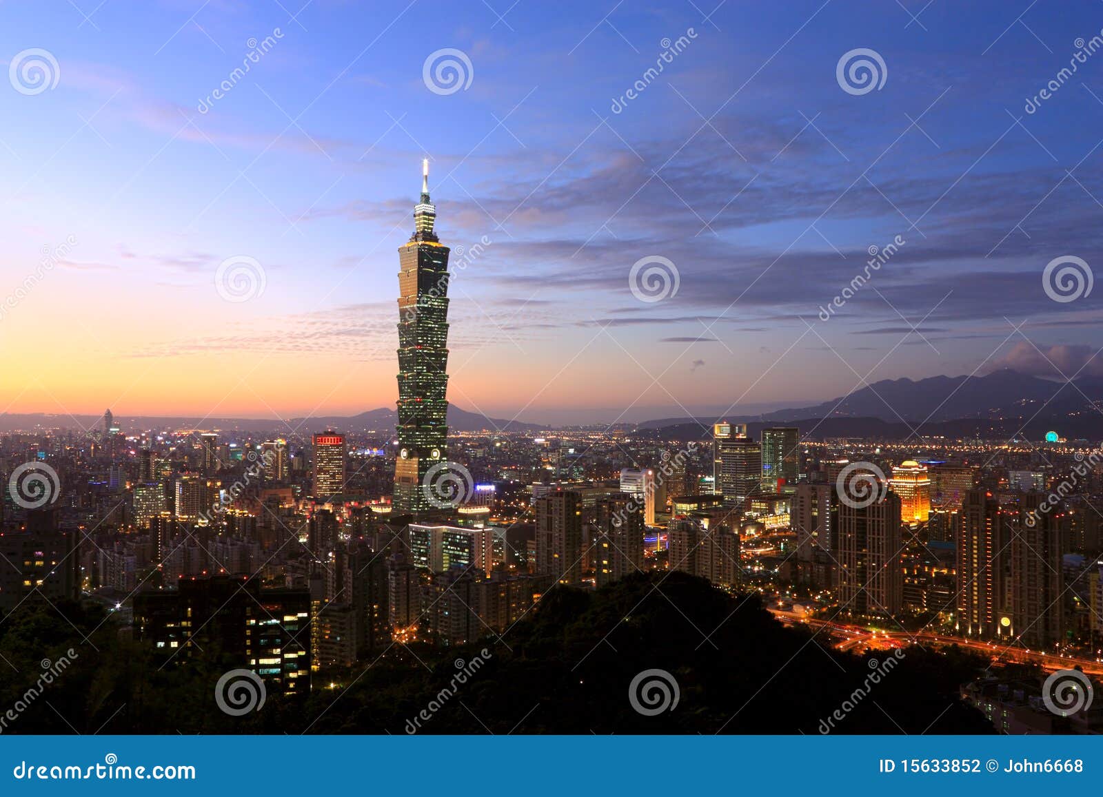 Taipei City sunset scene stock photo. Image of landmark - 15633852