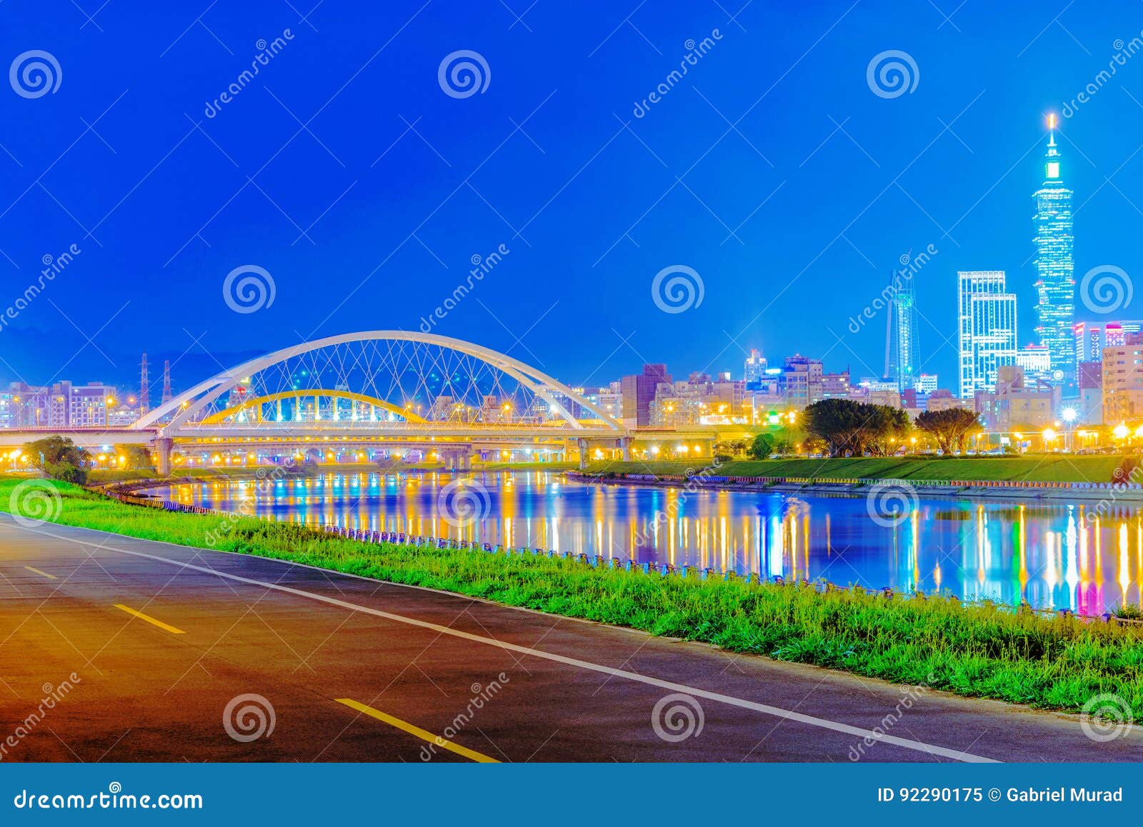 Taipei Riverside Park at Night Stock Image - Image of financial ...