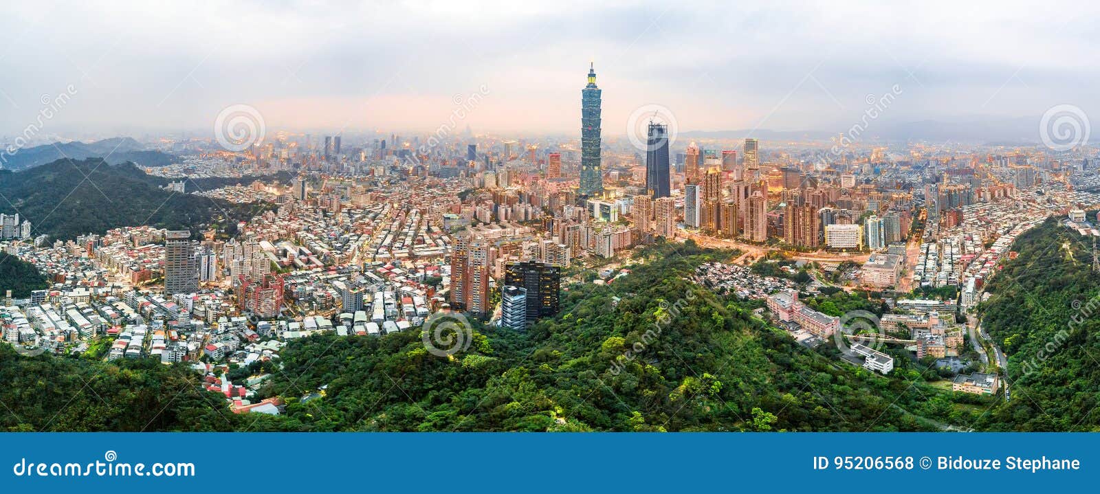 Taipei Skyline Aerial View at Dusk Stock Photo - Image of night ...