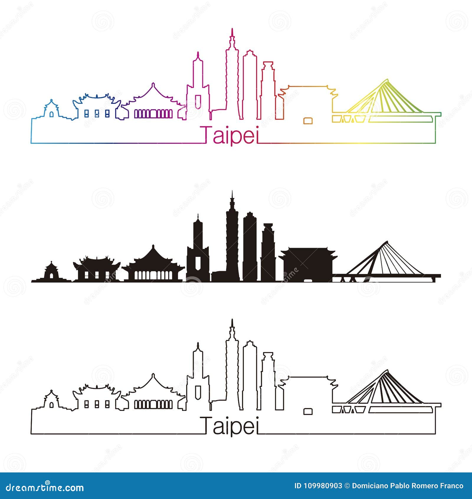 Taipei V2 Skyline Linear Style with Rainbow Stock Vector - Illustration ... Taipei V2 Skyline Linear Style with Rainbow Stock Vector - Illustration ...