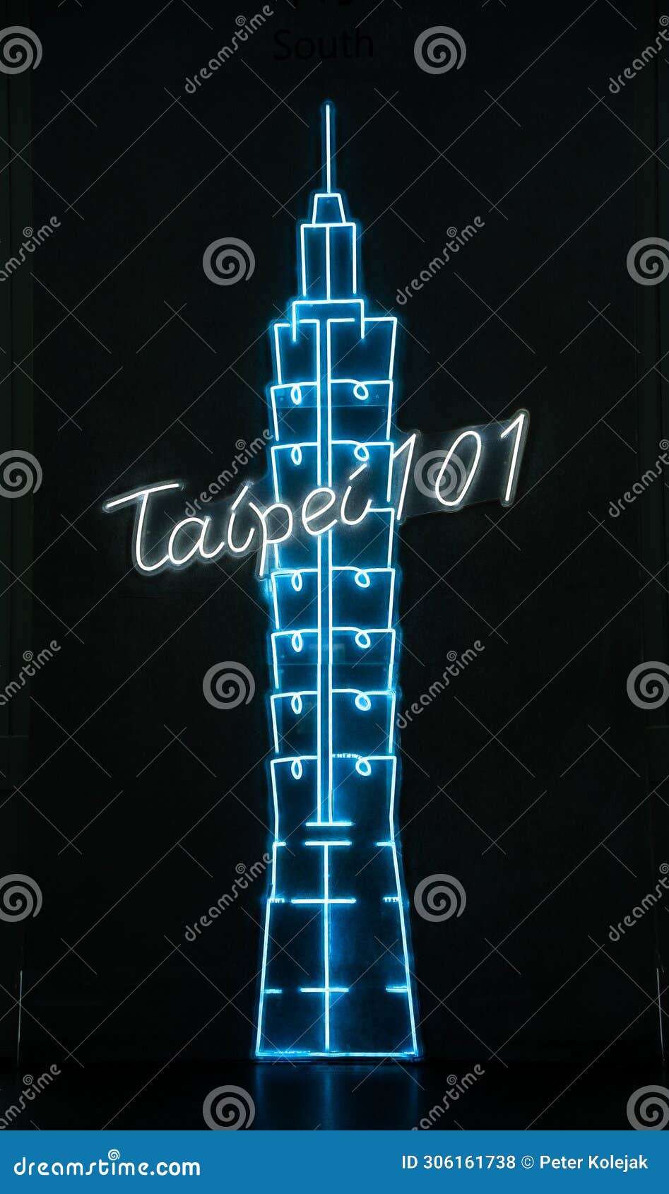 Taipei 101 Tower Neon Sign on Black Backdrop, Vertical, Taipei, Taiwan ...