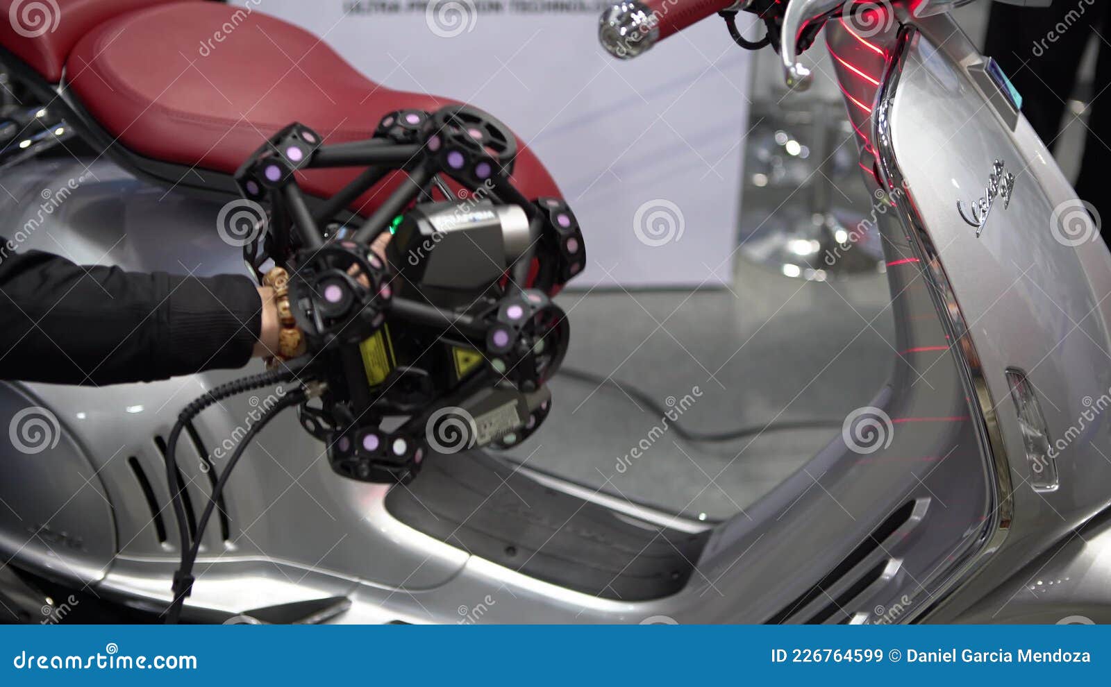 4K Man Hand Scanning a Motorcycle Using a Portable Machine 3D Scan ...