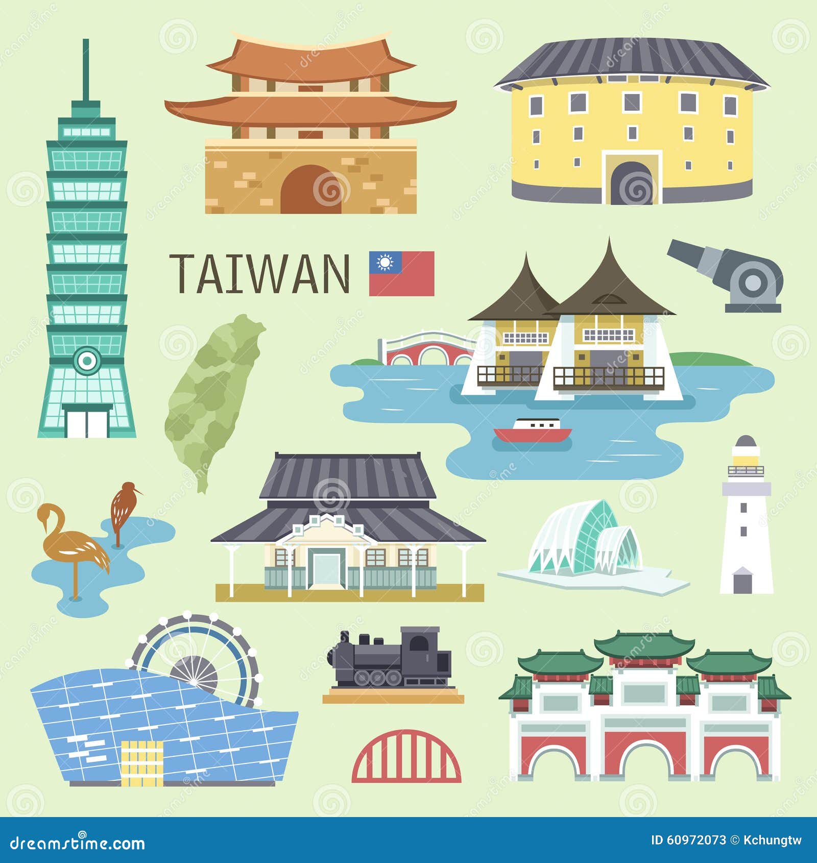 Taiwan Attractions Cartoon Vector | CartoonDealer.com #60959529