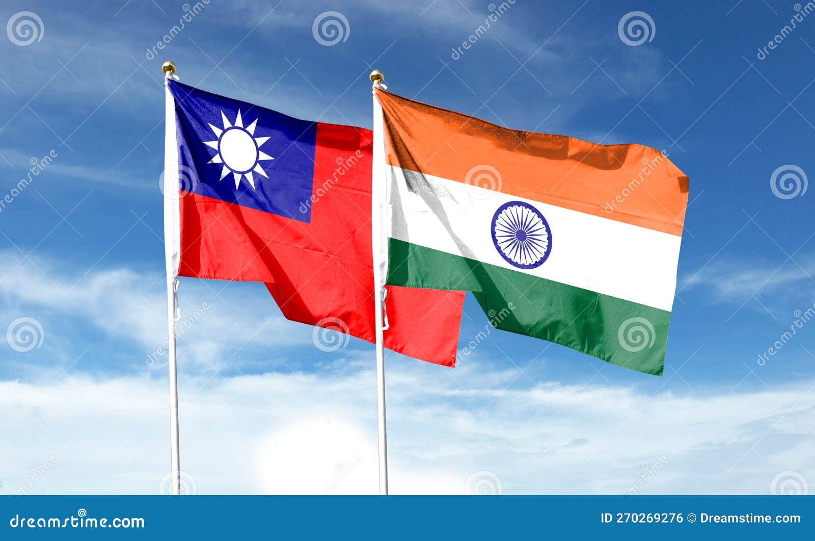 Taiwan Flags and India Flags Against Cloudy Sky Stock Photo - Image of ...