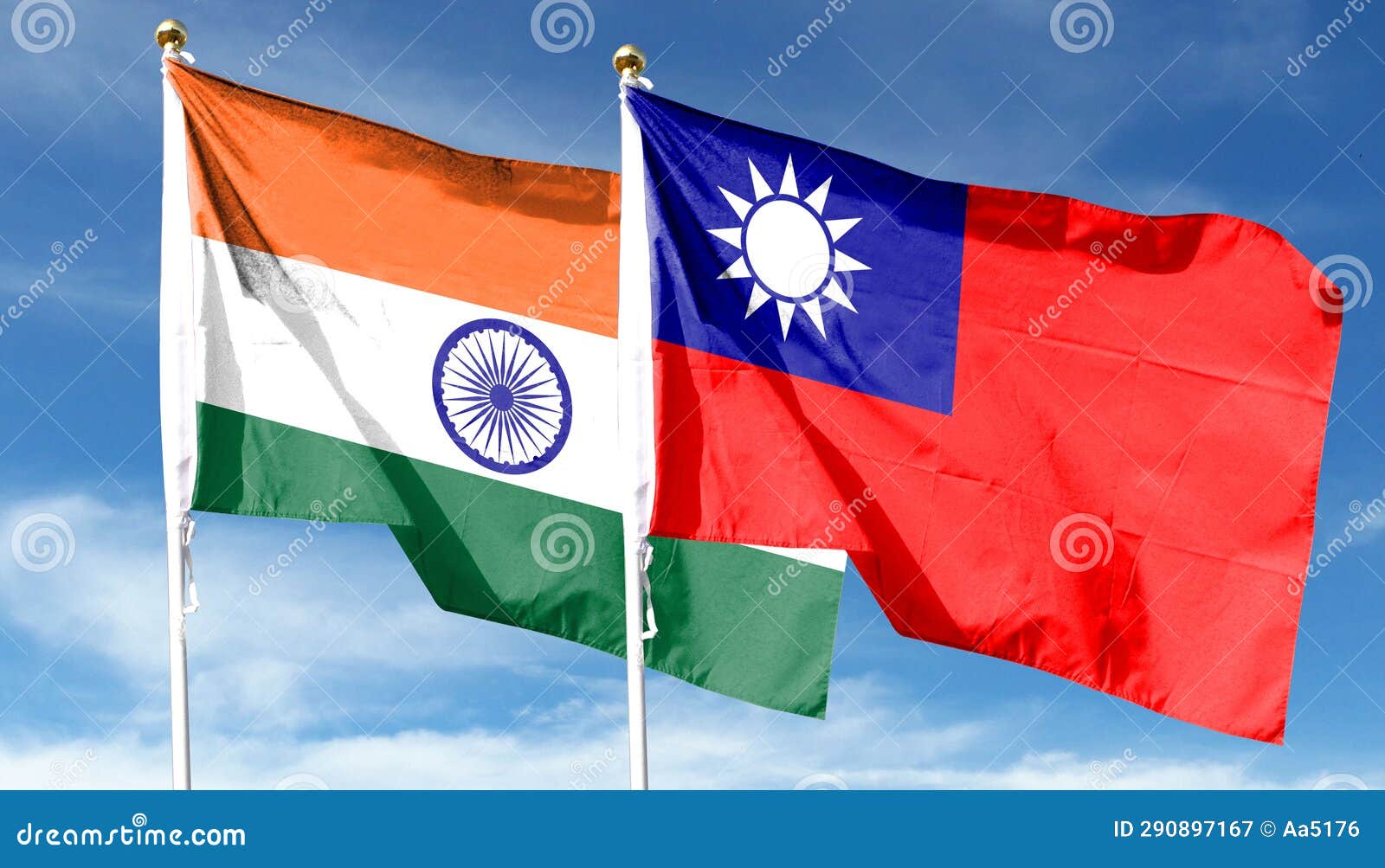 Taiwan Flags and India Flags Against Cloudy Sky Stock Image - Image of ...
