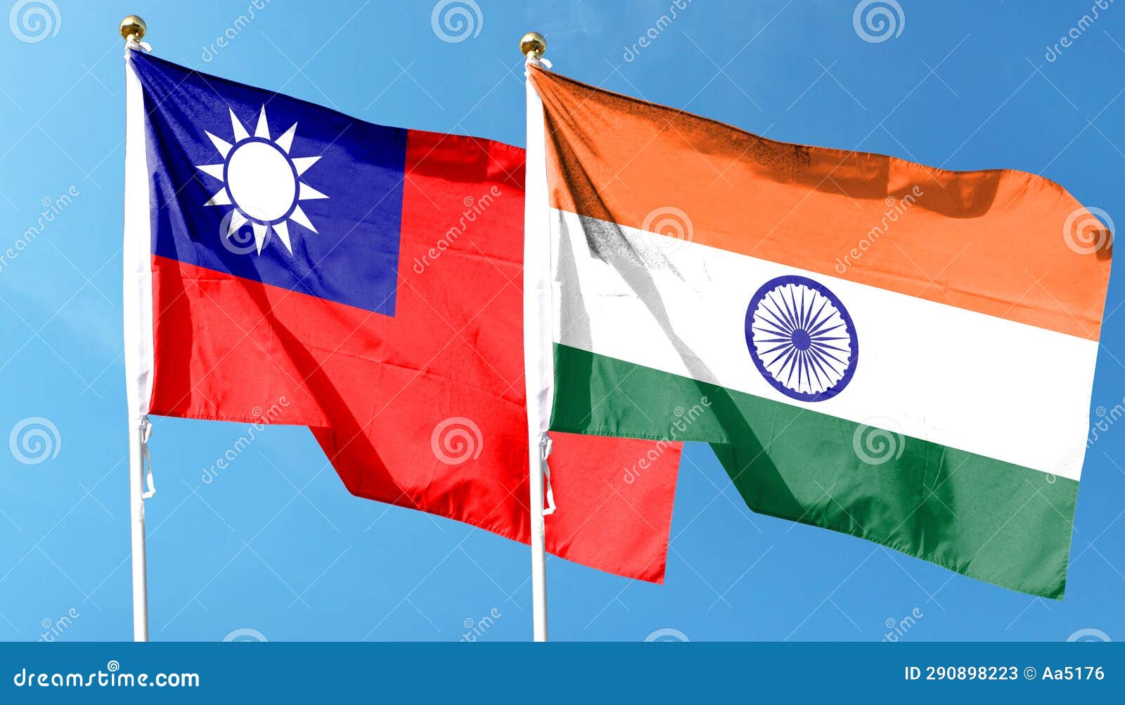 Taiwan Flags and India Flags Against Cloudy Sky Stock Image - Image of ...