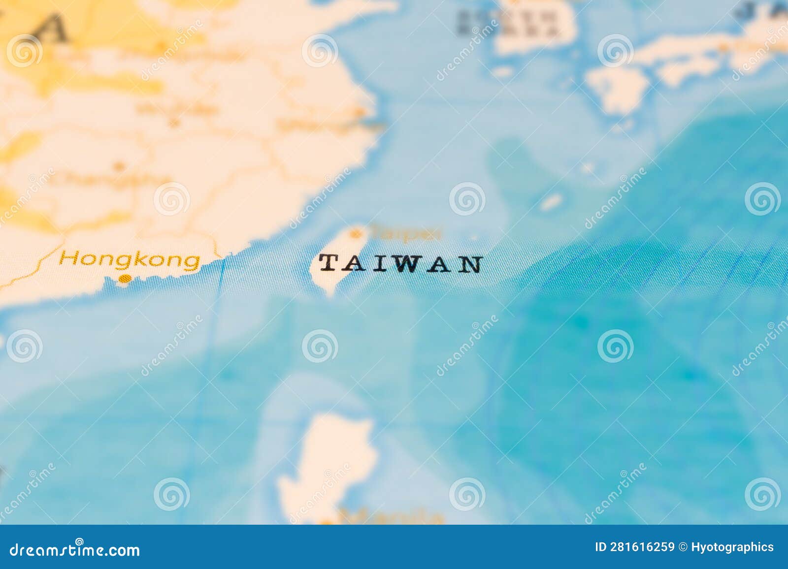 Taiwan in Focus on a Tilted World Map. Stock Illustration ...