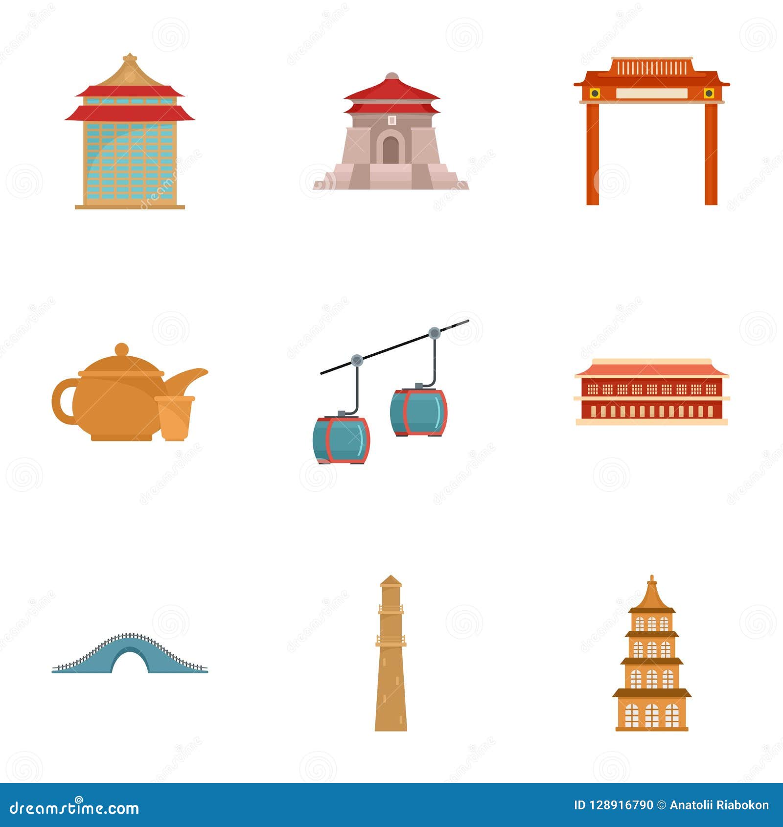 Taiwan Icon Set, Flat Style Stock Vector - Illustration of icon ...