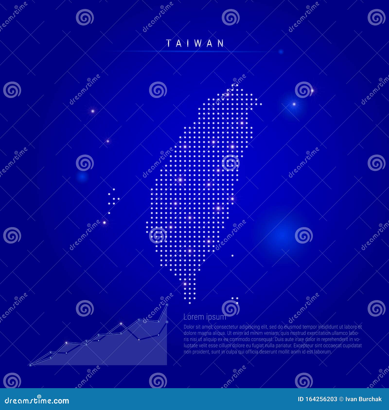 Taiwan Illuminated Map with Glowing Dots. Dark Blue Space Background ...