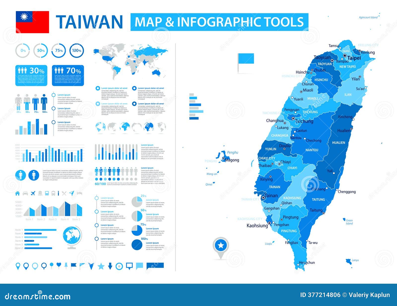 Taiwan Infographic , Global With Landmarks Of Taiwan ,flat Style.Love ...
