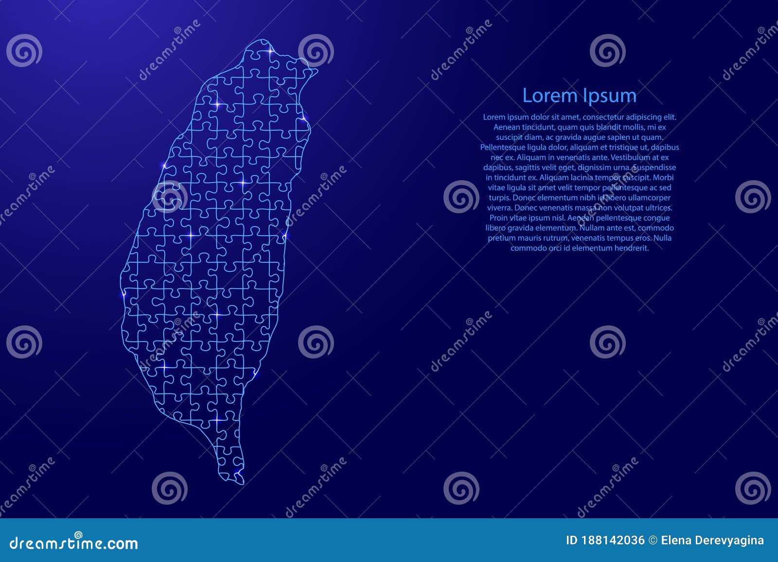 Taiwan Map from Blue Pattern from Composed Puzzles and Glowing Space ...