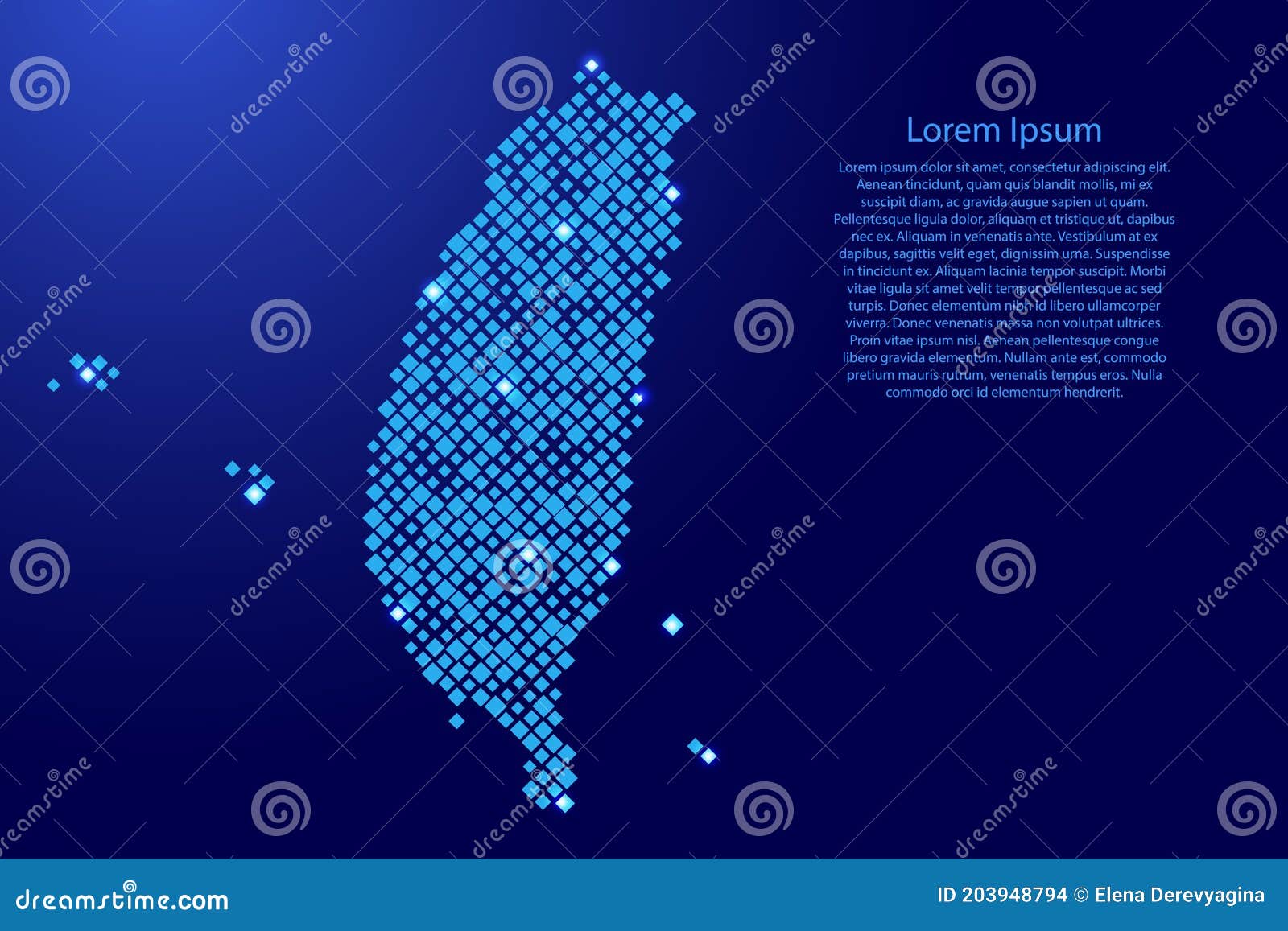 Taiwan Map from Blue Pattern Rhombuses of Different Sizes and Glowing ...