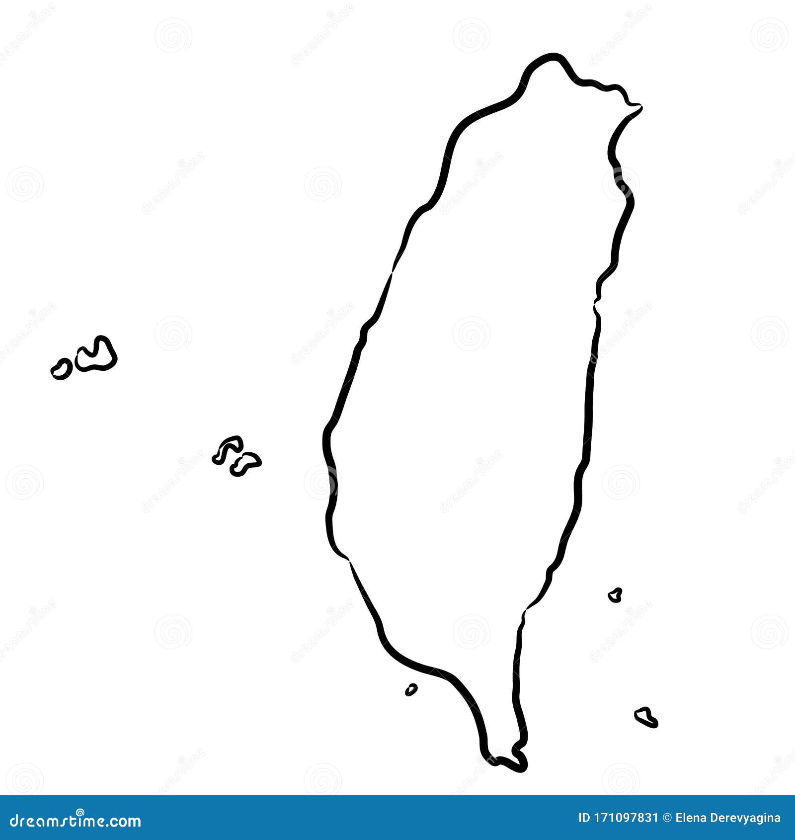 Taiwan Map from the Contour Black Brush Lines Different Thickness on ...