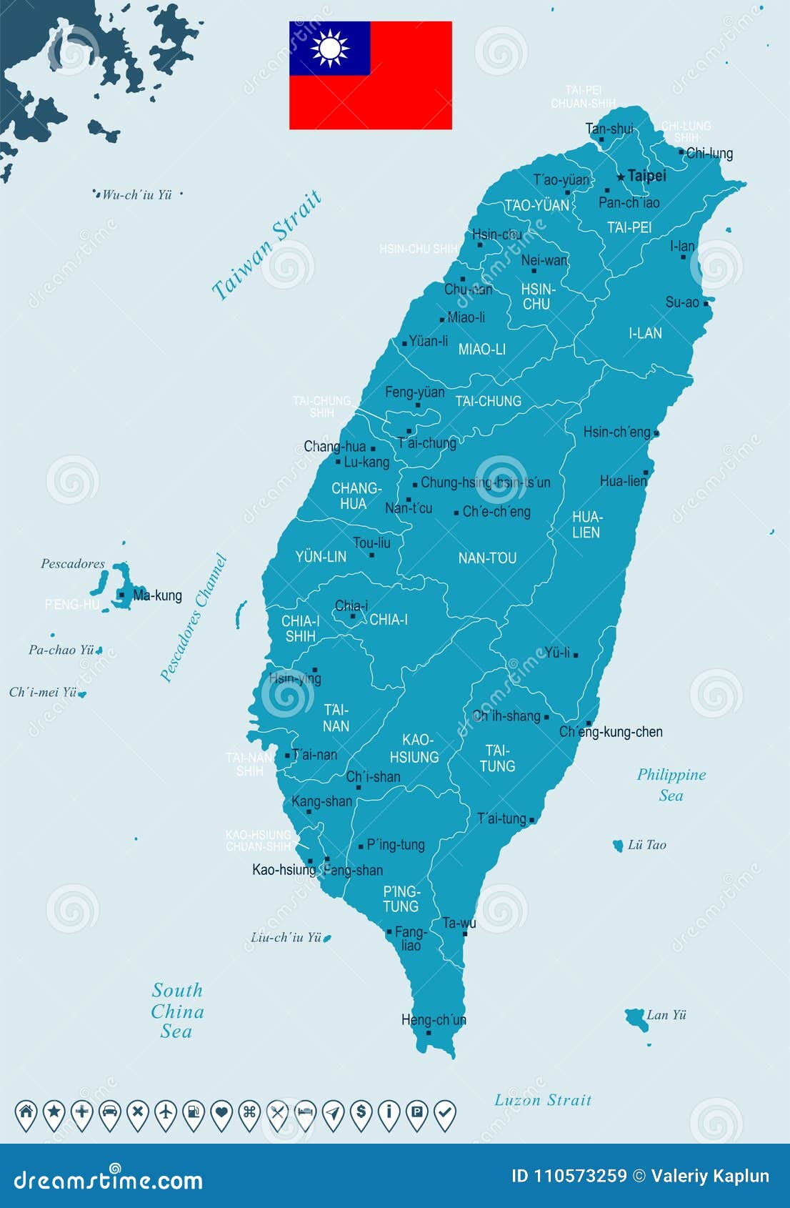 Taiwan - Map and Flag - Detailed Vector Illustration Stock Illustration ...