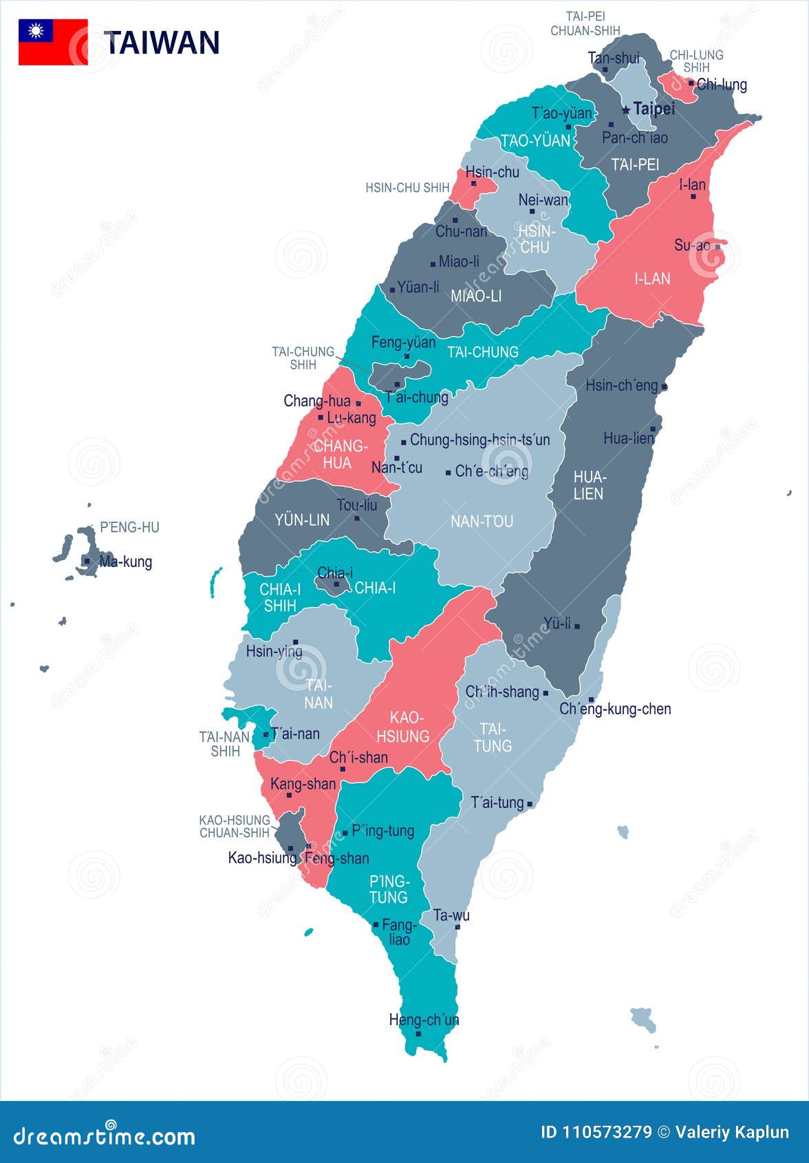 Taiwan - Map and Flag - Detailed Vector Illustration Stock Illustration ...