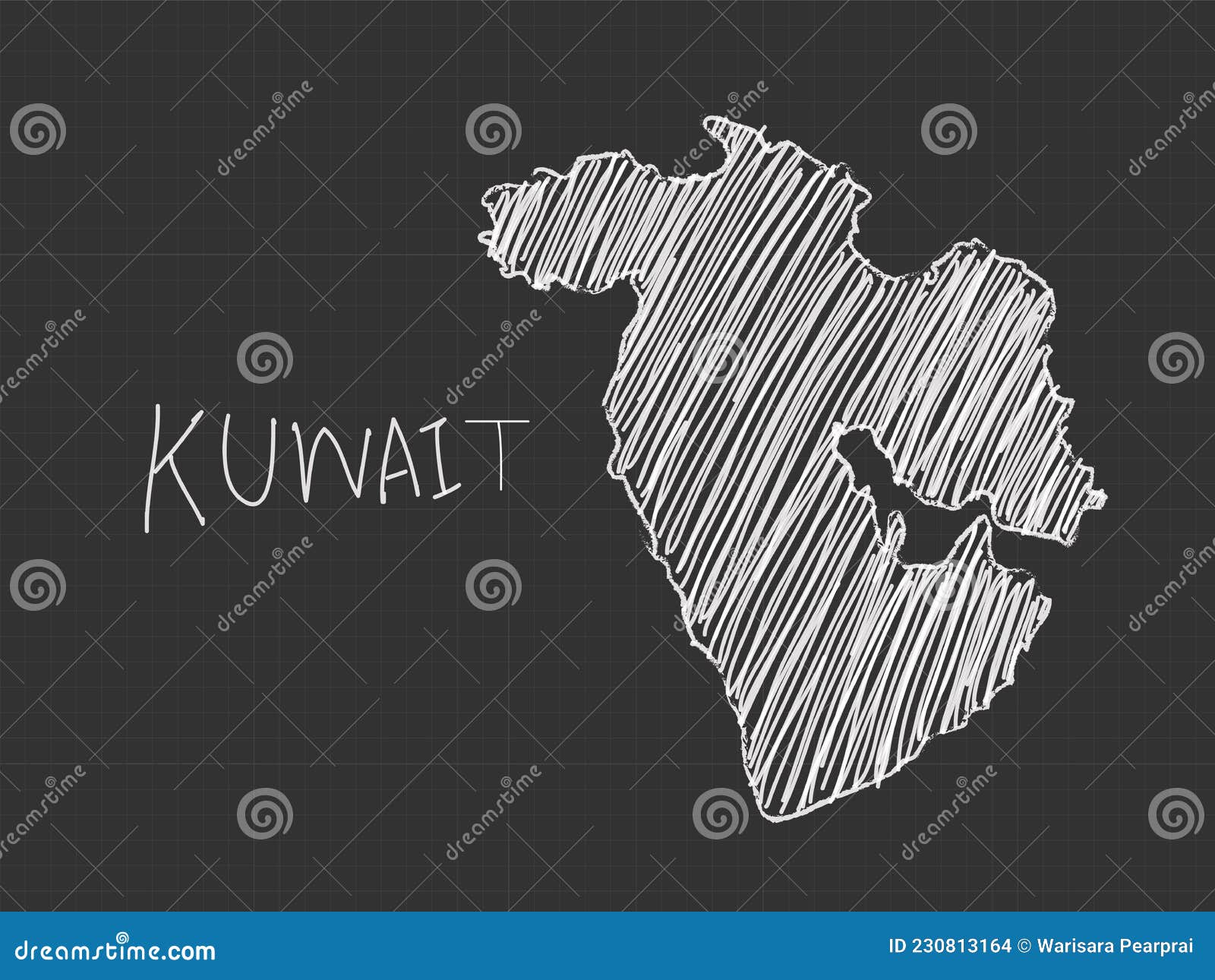 Kuwait Map Freehand Sketch on Black Background Stock Vector ...