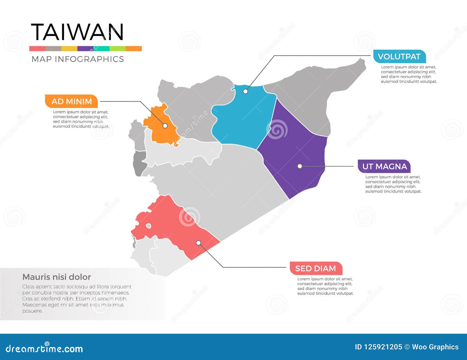 Taiwan Map Infographics Vector Template with Regions and Pointer Marks ...