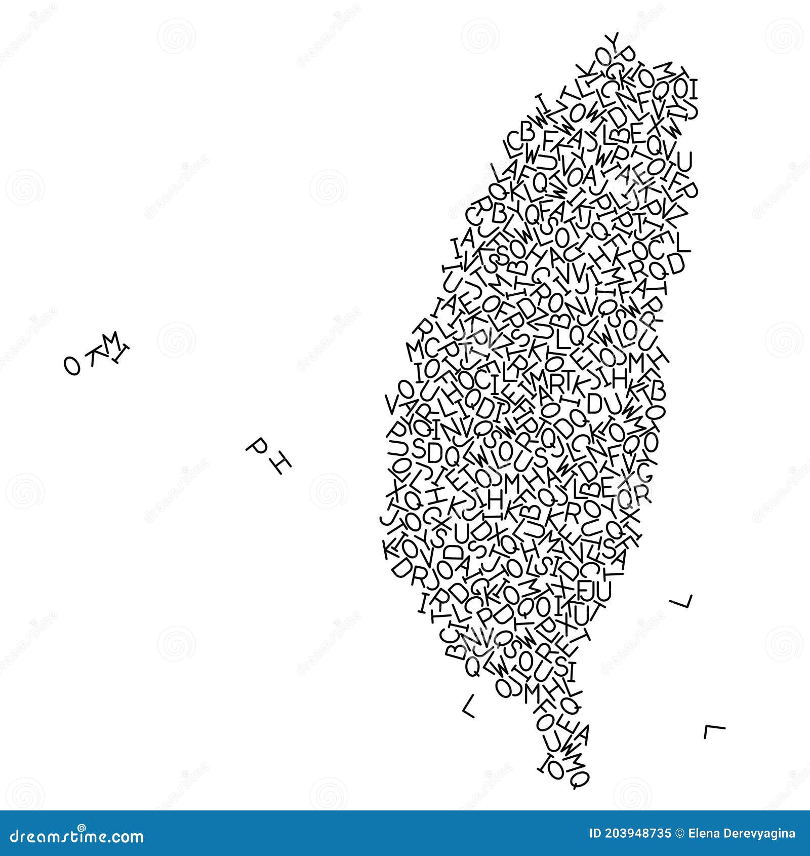 Taiwan Map from Pattern of Black Latin Alphabet Scattered Letters ...