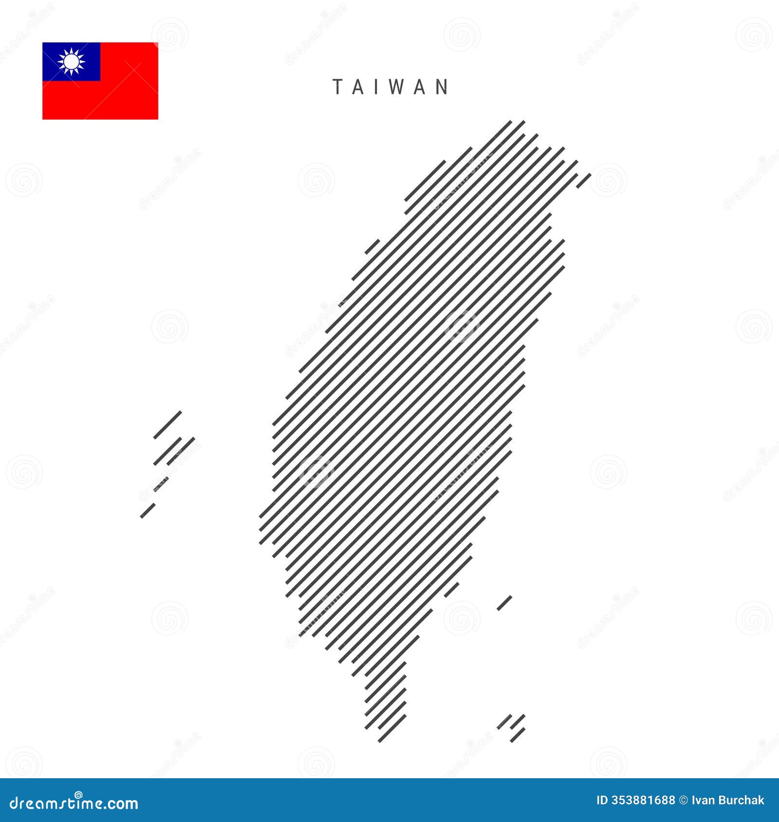 Taiwan Map from Pattern of Black Slanted Parallel Lines. Flat Vector ...