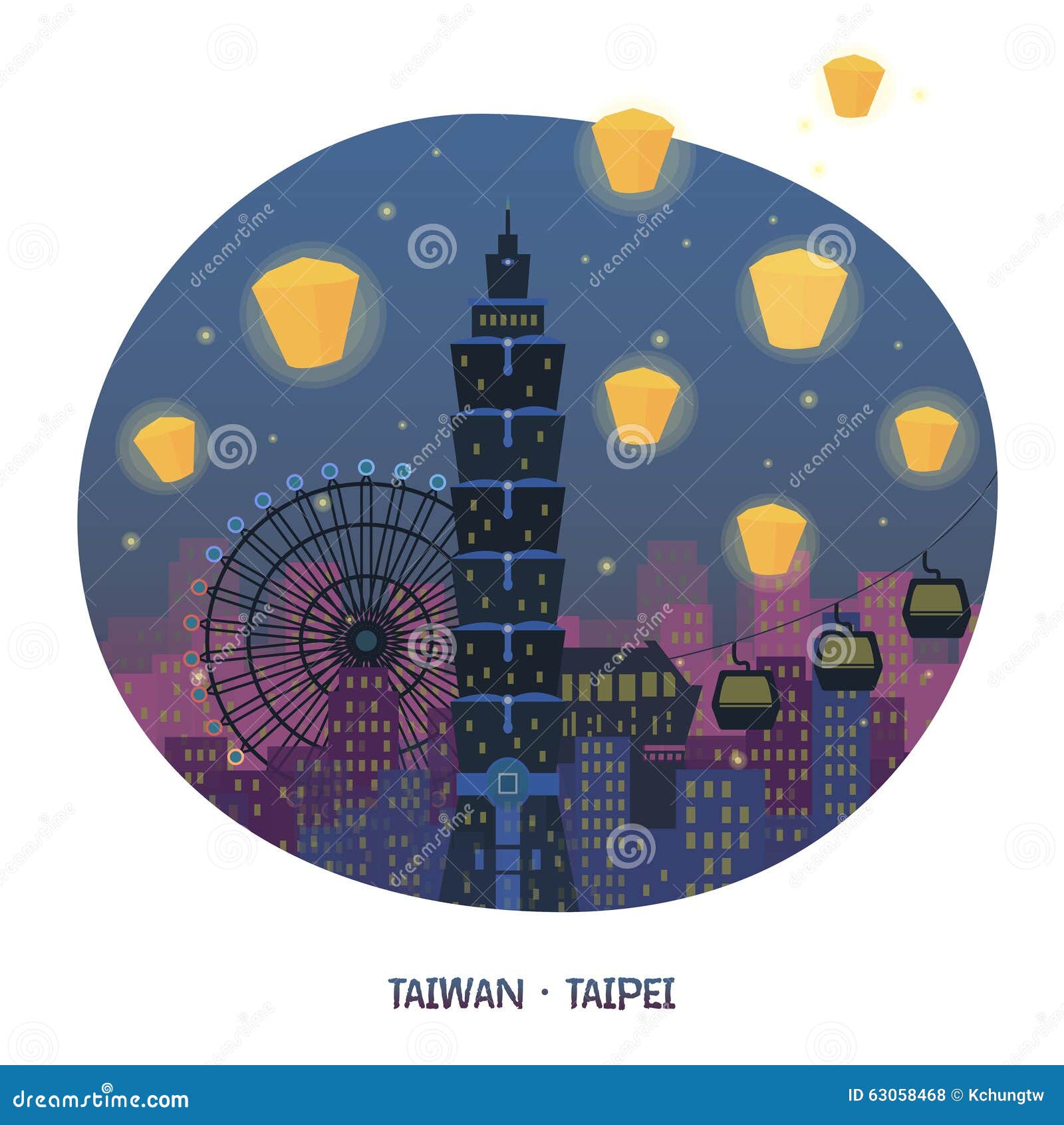 Taiwan night scenery stock vector. Illustration of taiwan - 63058468