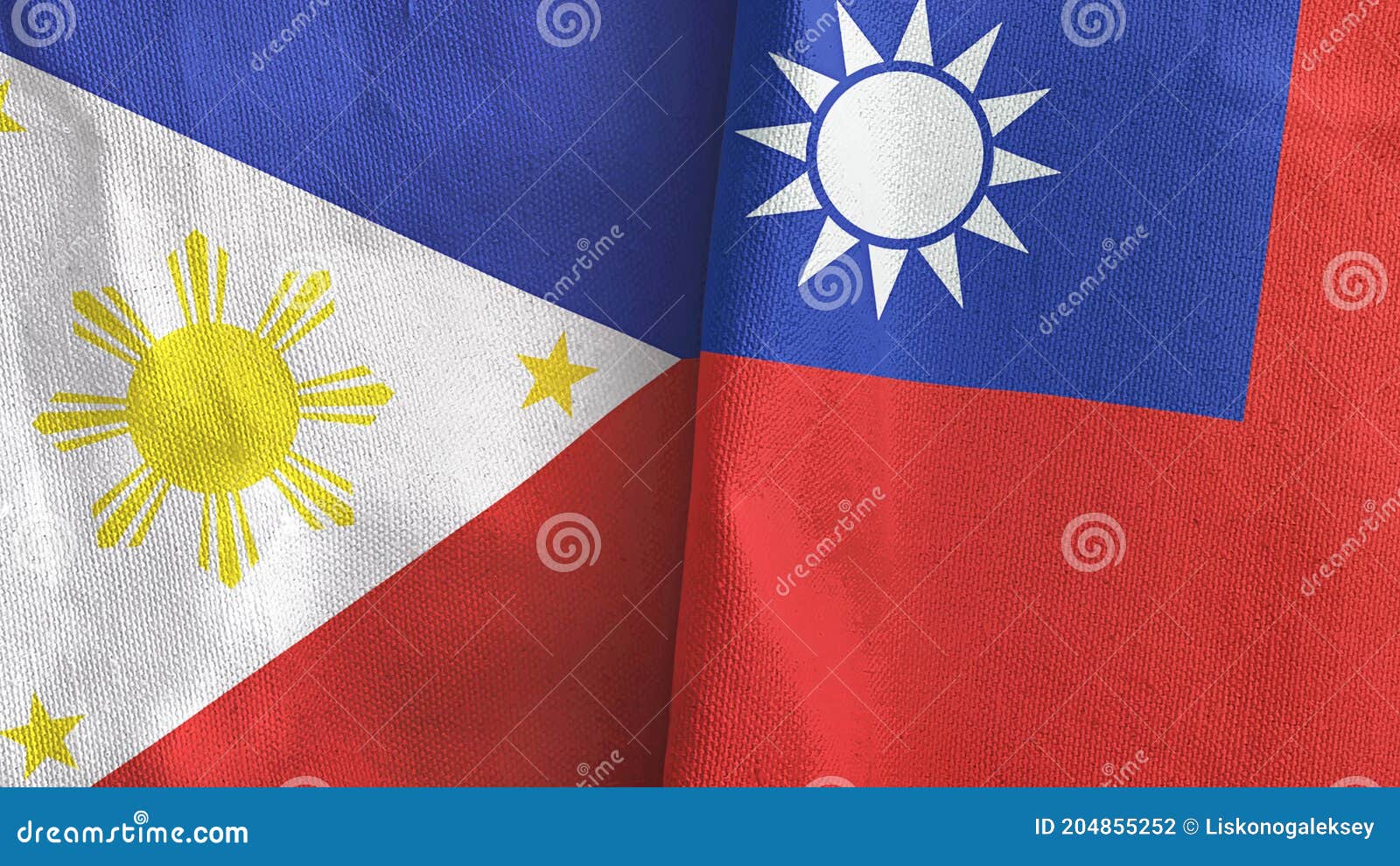 Taiwan and Philippines Two Flags Textile Cloth 3D Rendering Stock ...