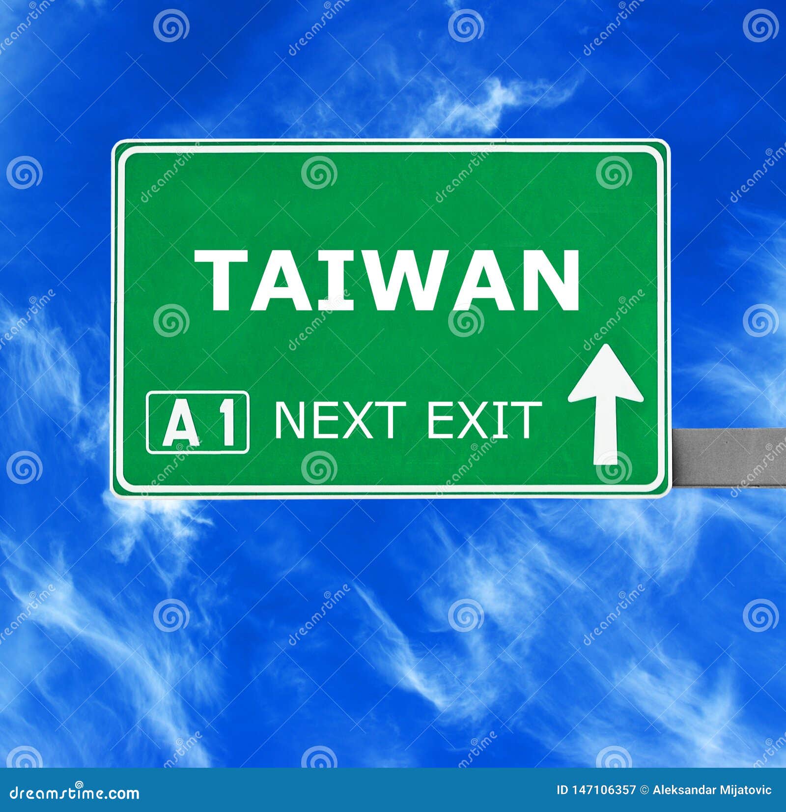 TAIWAN Road Sign Against Clear Blue Sky Stock Image - Image of ...