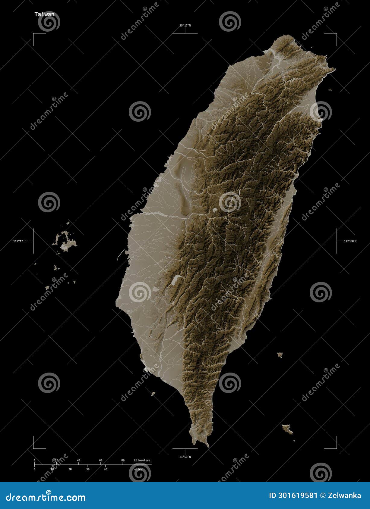Taiwan Shape on Black. Sepia Stock Illustration - Illustration of ocean ...