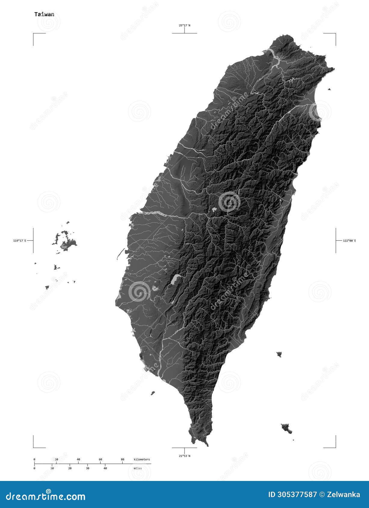 Taiwan Shape on White. Grayscale Stock Illustration - Illustration of ...