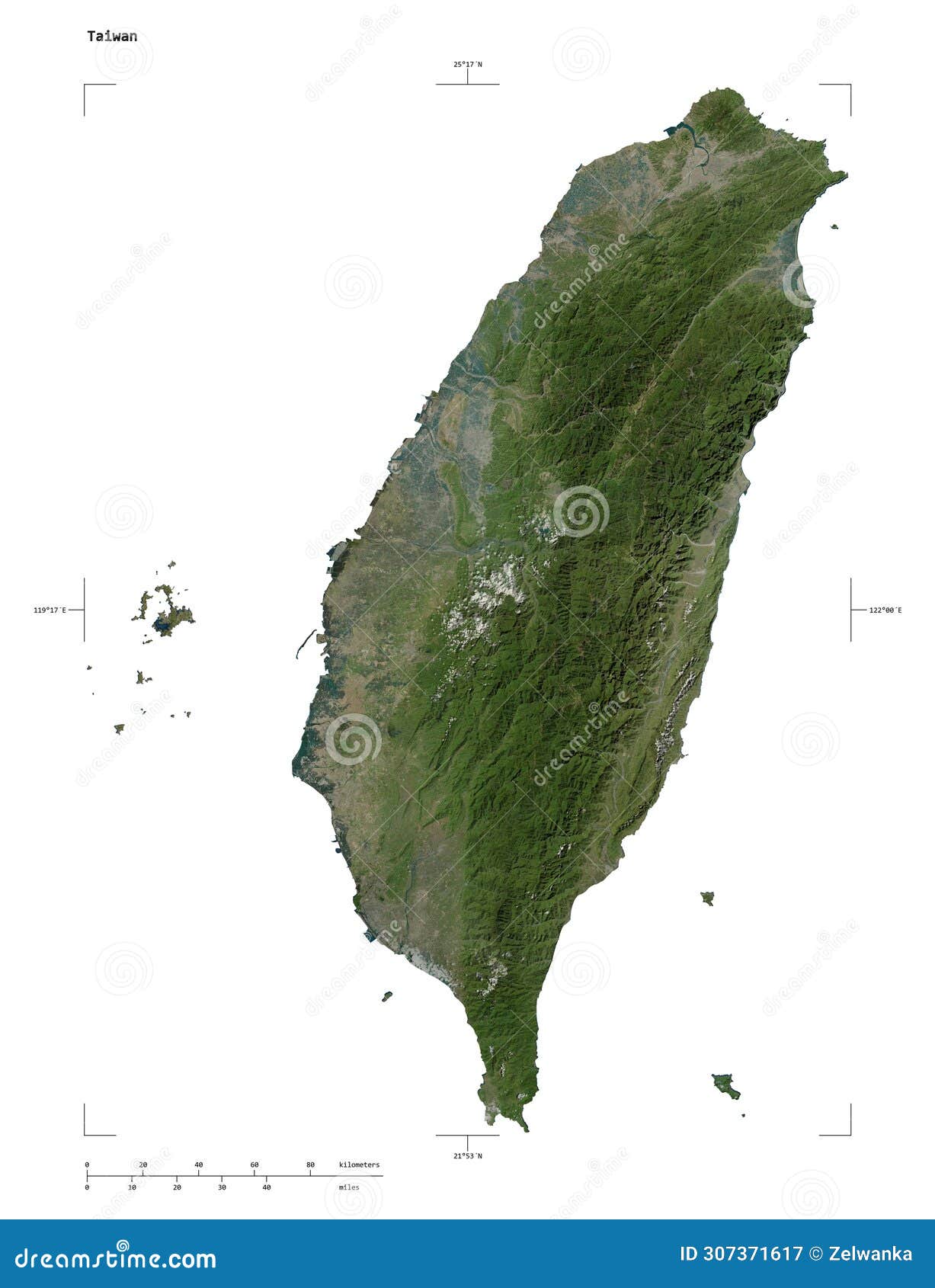 Taiwan Shape on White. High-res Satellite Stock Illustration ...