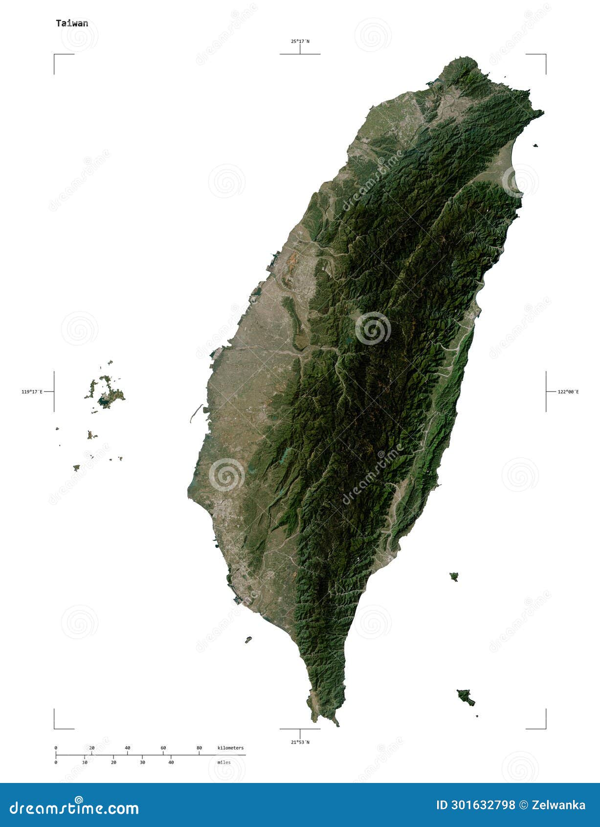 Taiwan Shape on White. Low-res Satellite Stock Illustration ...
