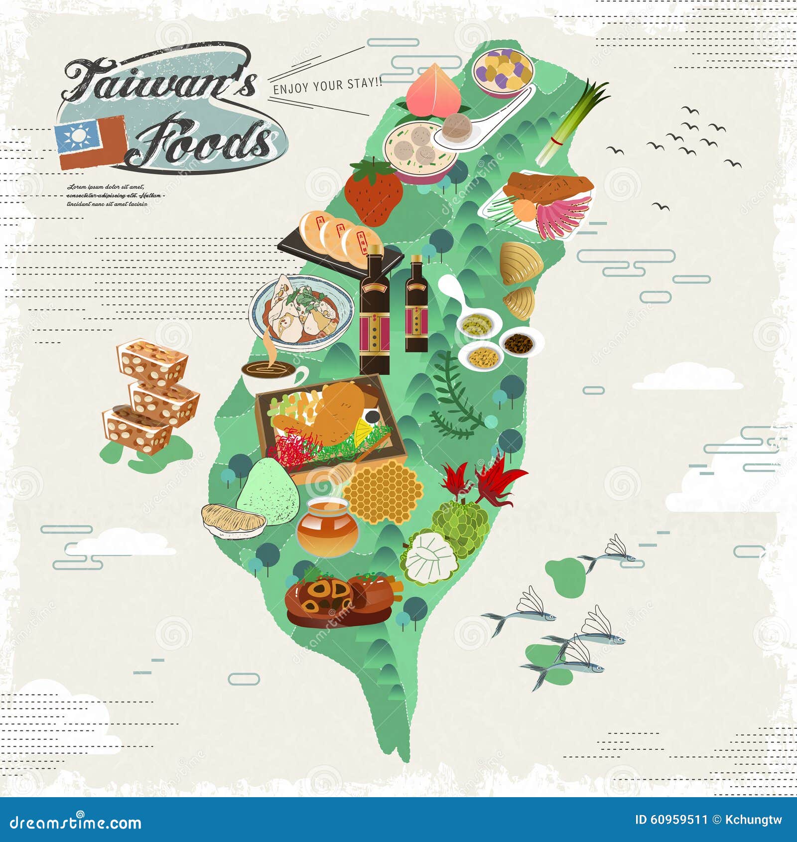 Taiwan snacks map stock vector. Illustration of famous - 60959511