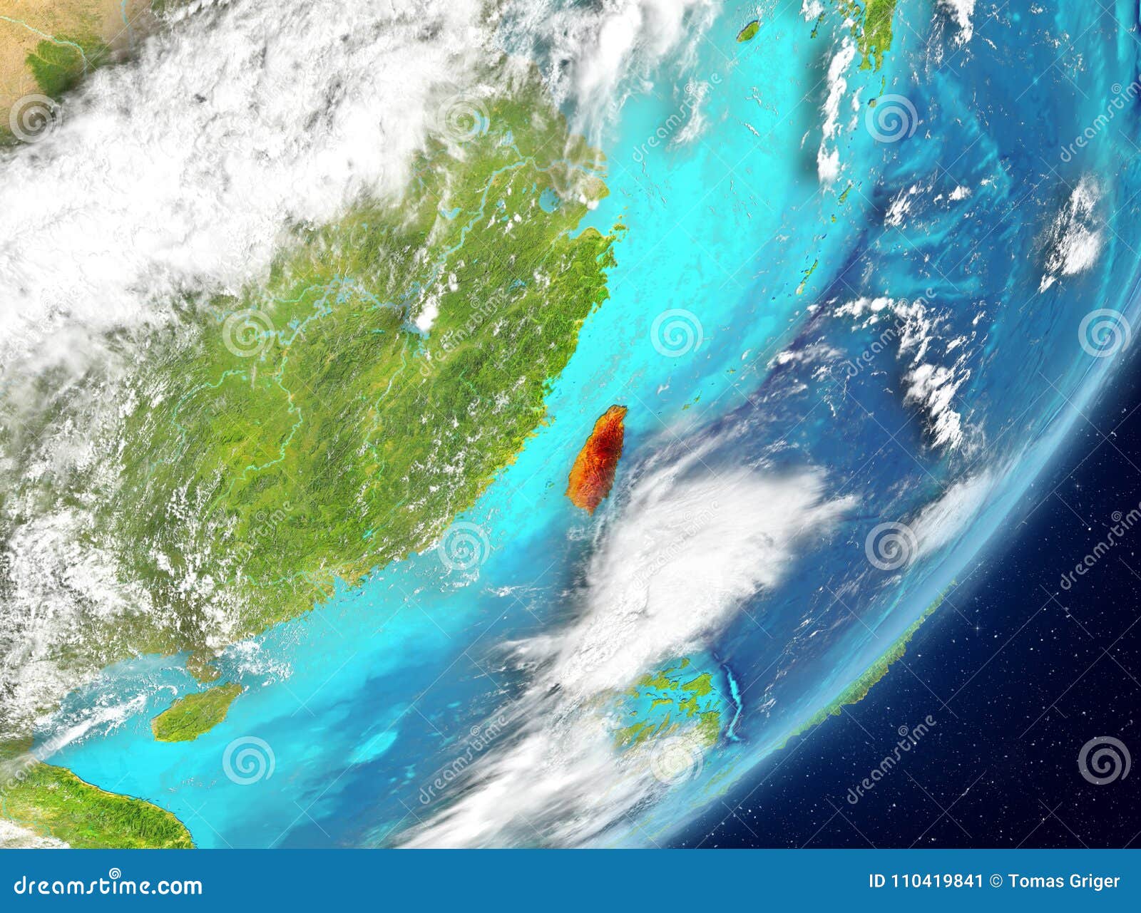 Taiwan from space stock illustration. Illustration of highlighted ...