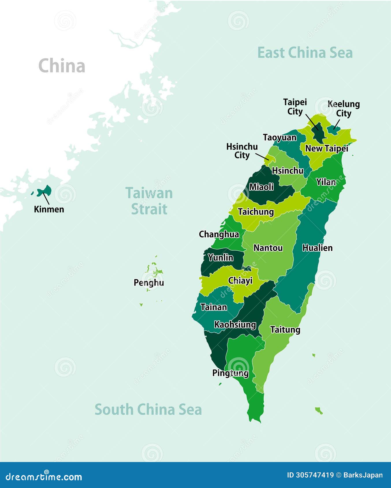 Taiwan and Taiwan Strait Map Illustration Stock Vector - Illustration ...