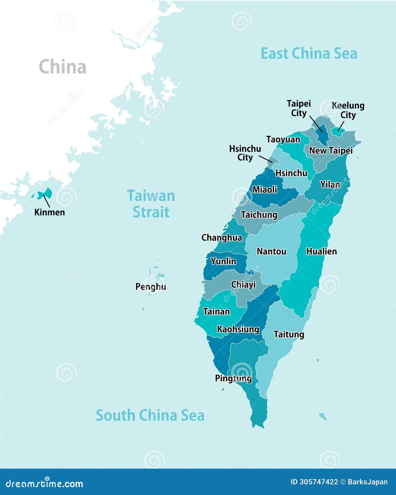 Taiwan and Taiwan Strait Map Illustration Stock Vector - Illustration ...