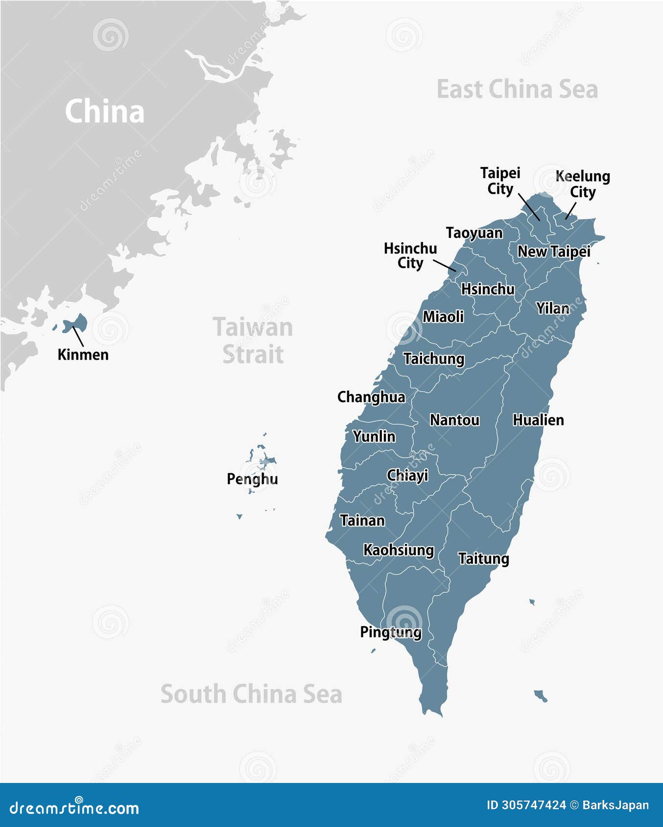 Taiwan and Taiwan Strait Map Illustration Stock Vector - Illustration ...