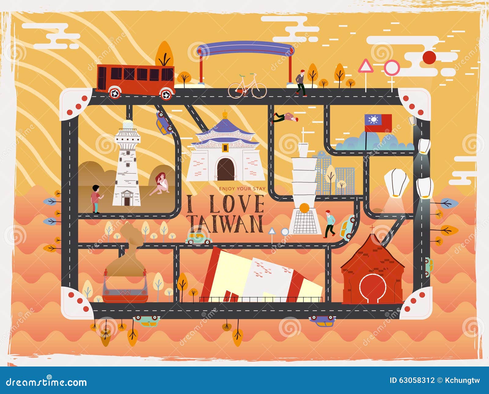 Taiwan Travel Concept Map Cartoon Vector | CartoonDealer.com #102538573