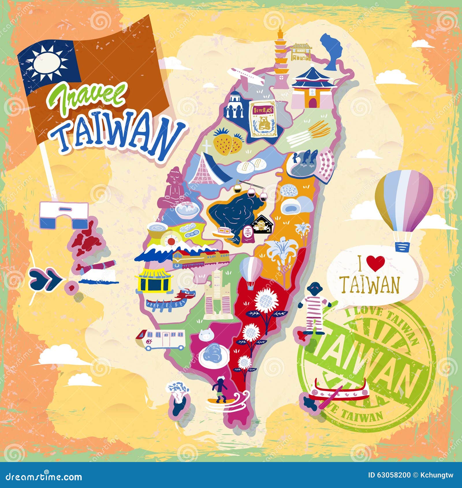 Taiwan travel map stock vector. Illustration of recommend - 63058200
