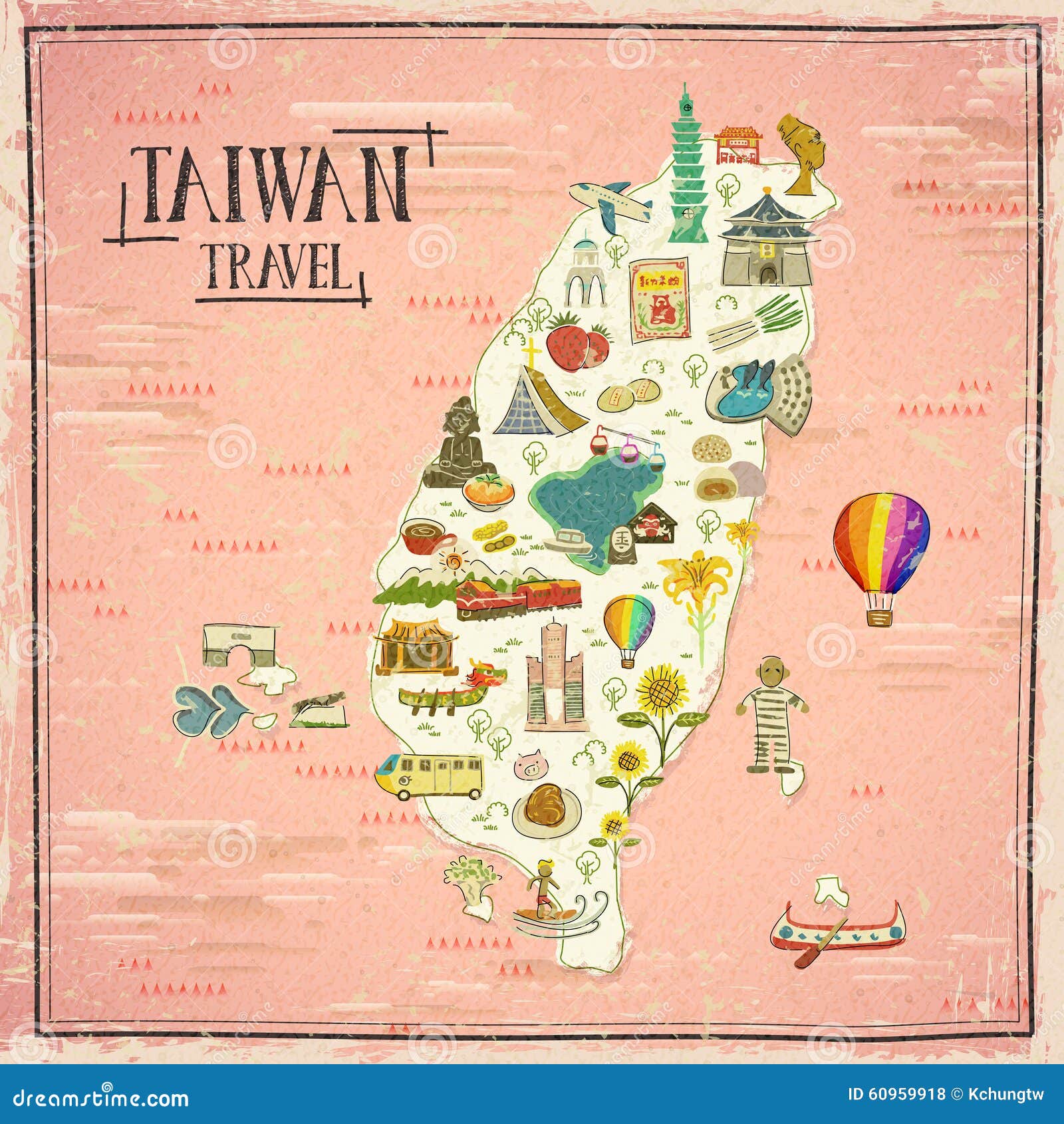 Taiwan travel map stock vector. Illustration of plants - 60959918