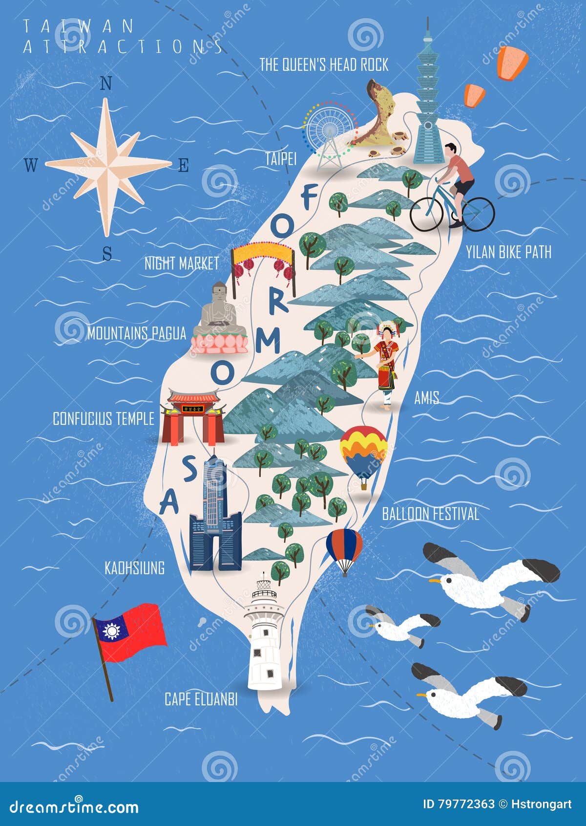 Taiwan travel poster stock vector. Illustration of place - 79772363