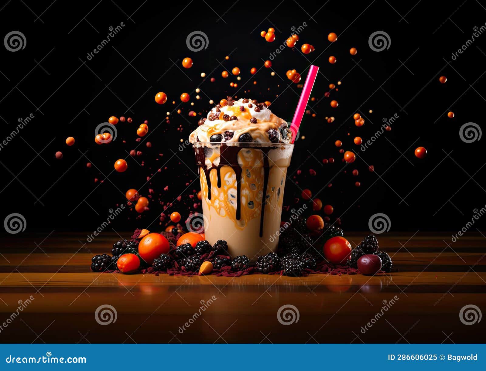 Taiwanese Bubble Tea with Fresh Fruit and Berries Stock Illustration ...