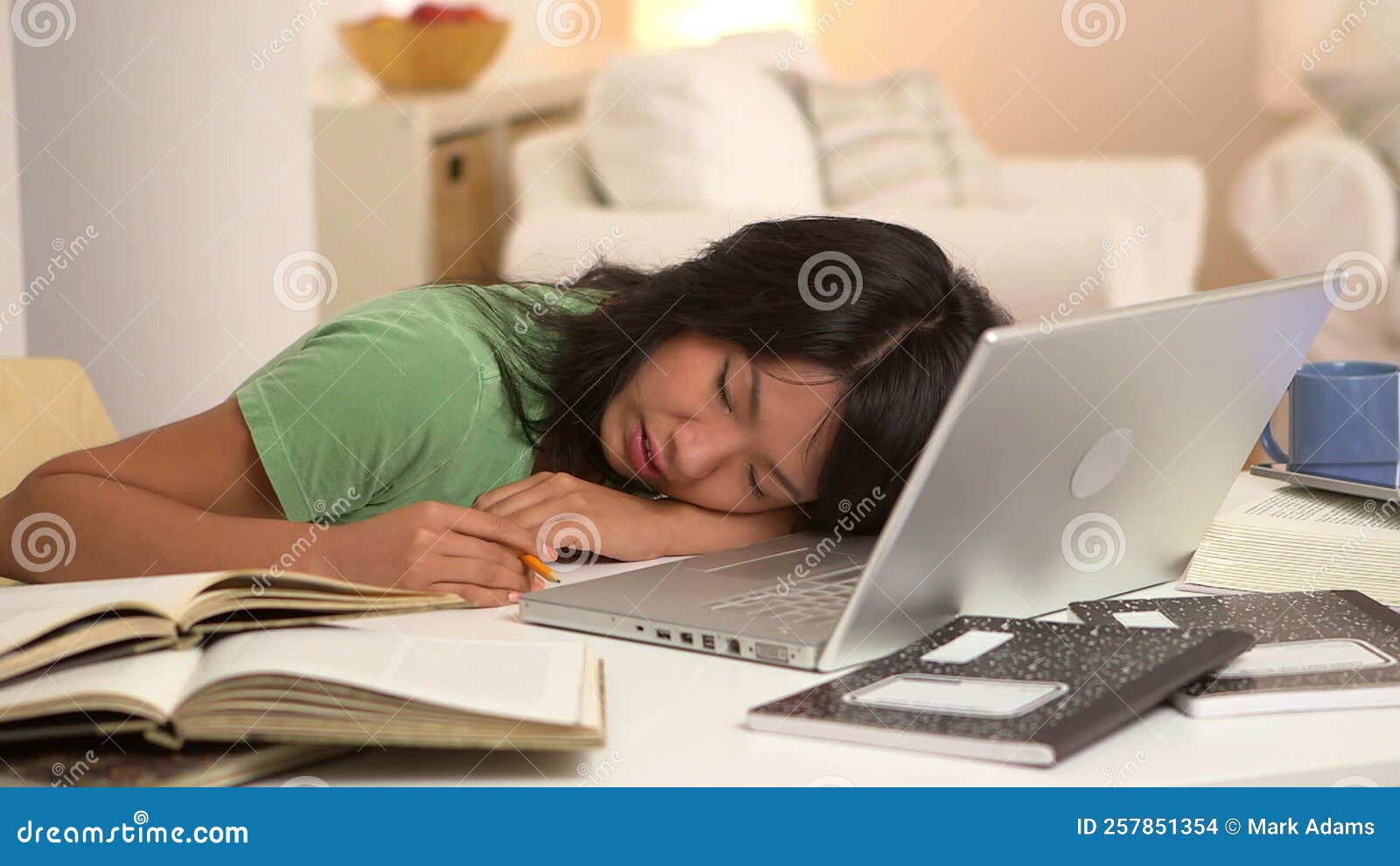 Taiwanese Student Sleeping while Doing Homework with Laptop Computer ...