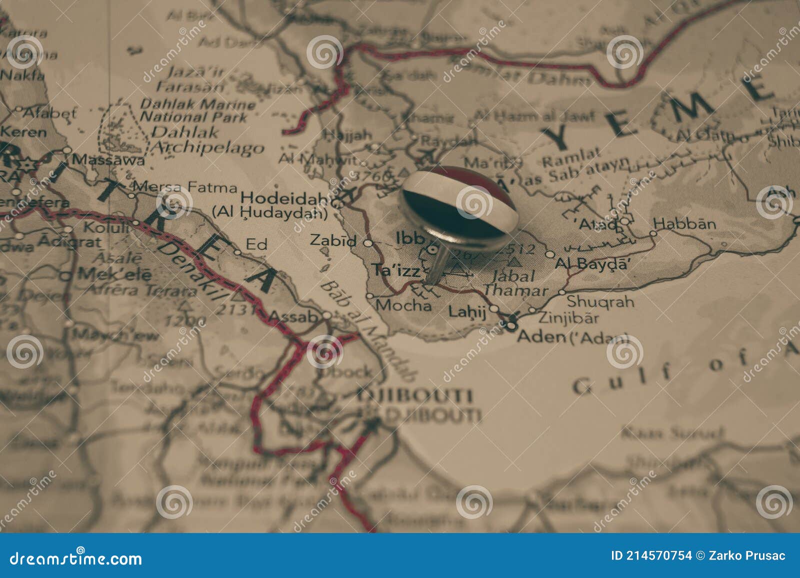 Taiz Pinned on a Map with Flag of Yemen Stock Photo - Image of city ...