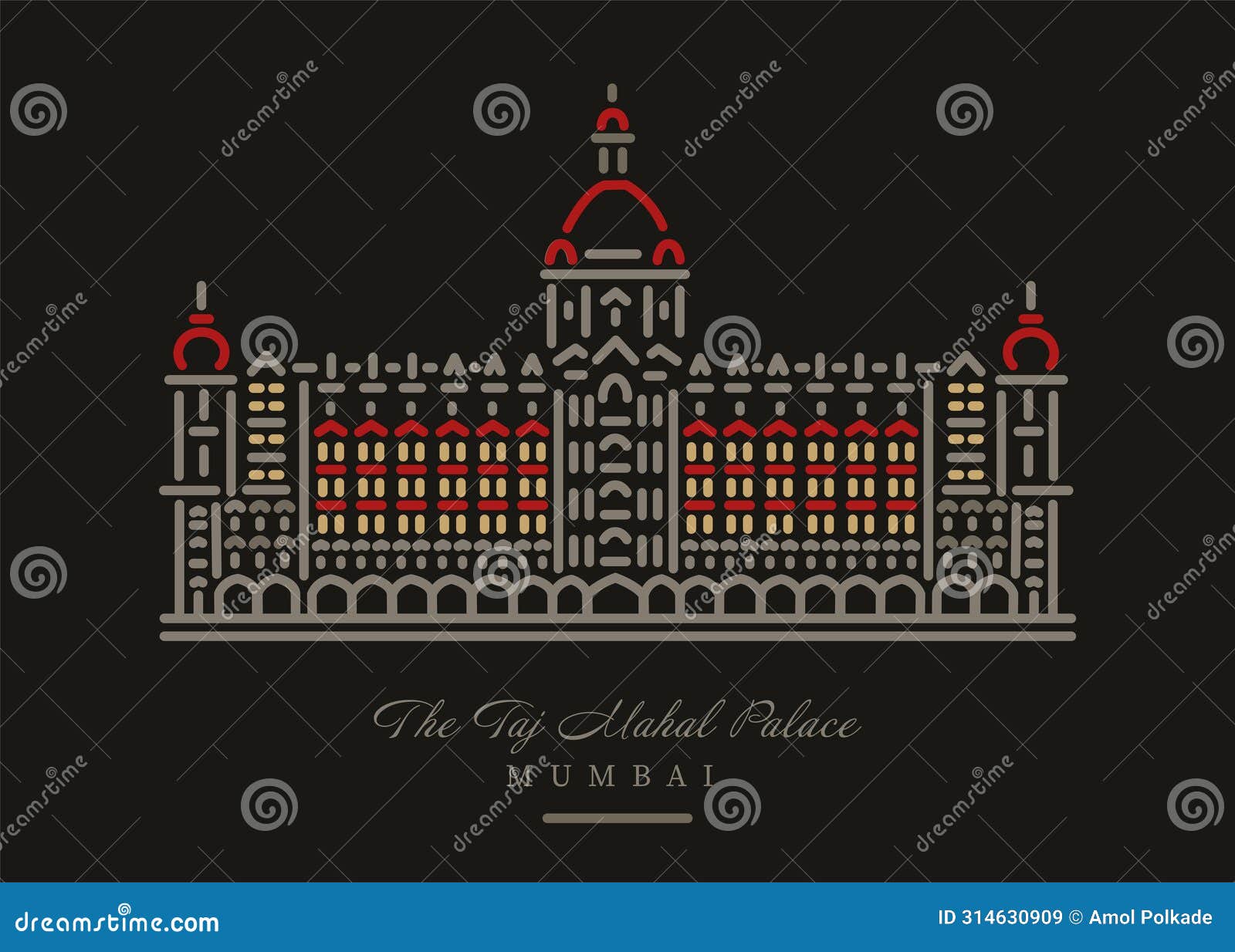 Taj Hotel Building in Mumbai Vector Line Illustration Stock ...