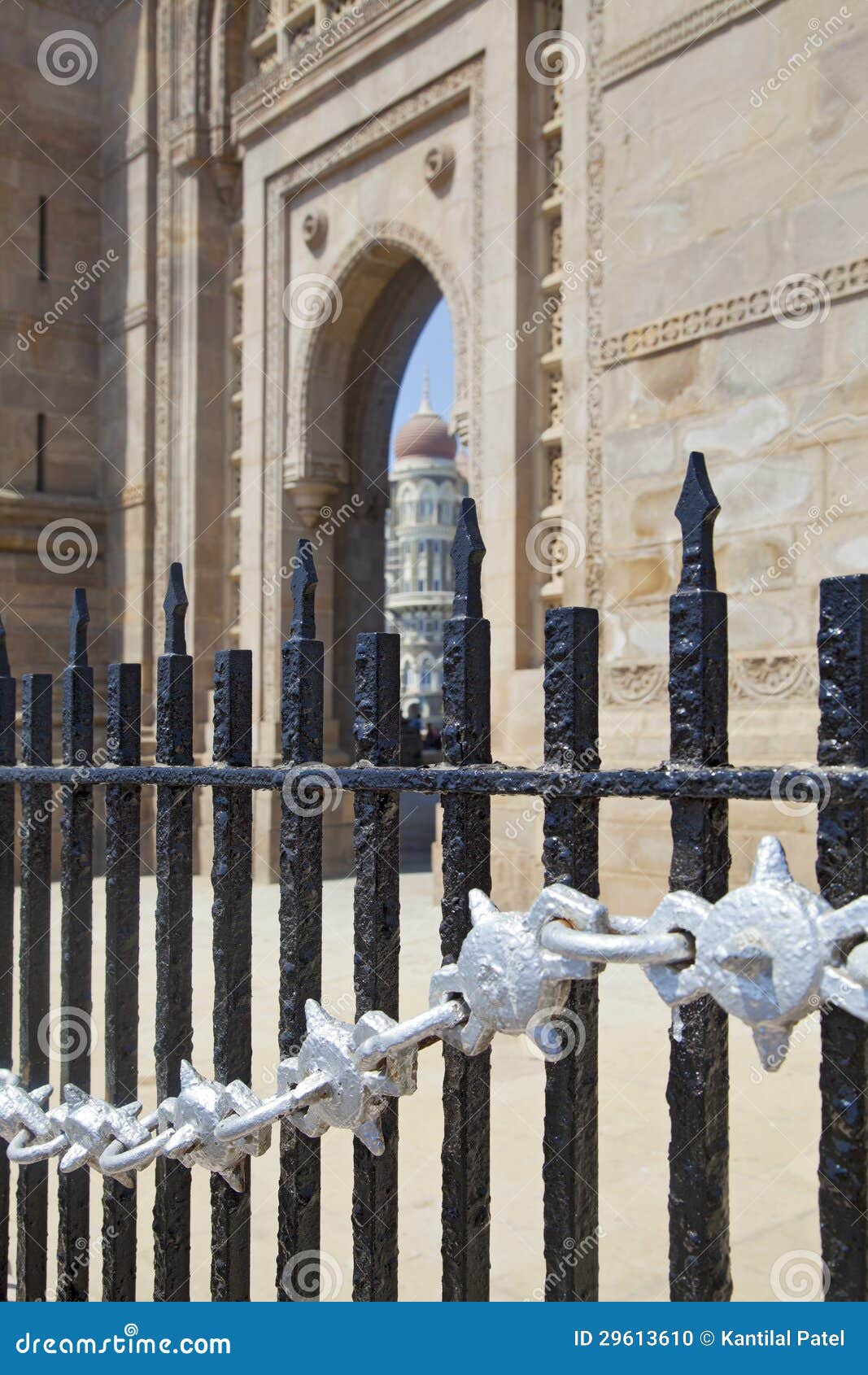 TaJ Hotel through Gateway of India, Railings and Chains Stock Photo ...
