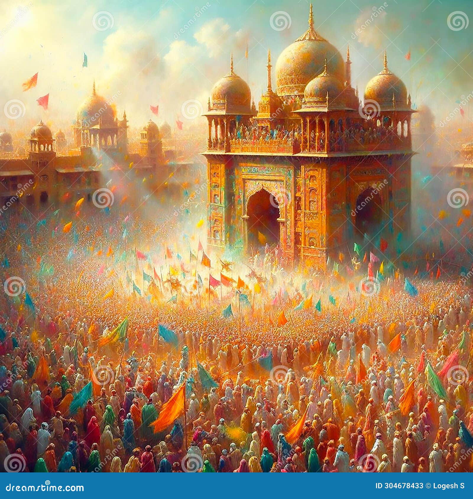 Taj Mahal Agra Country with Holi Celebration Stock Illustration ...